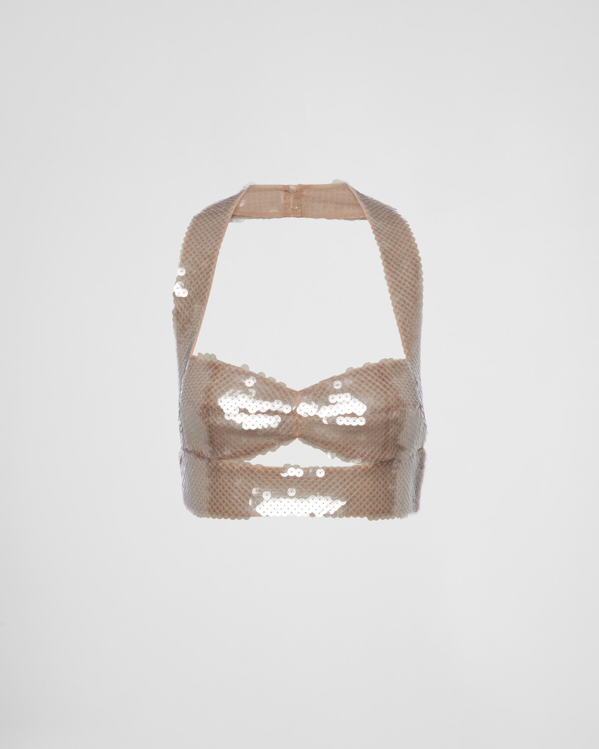 Pearl Gray Sequined Tulle Top | PRADA