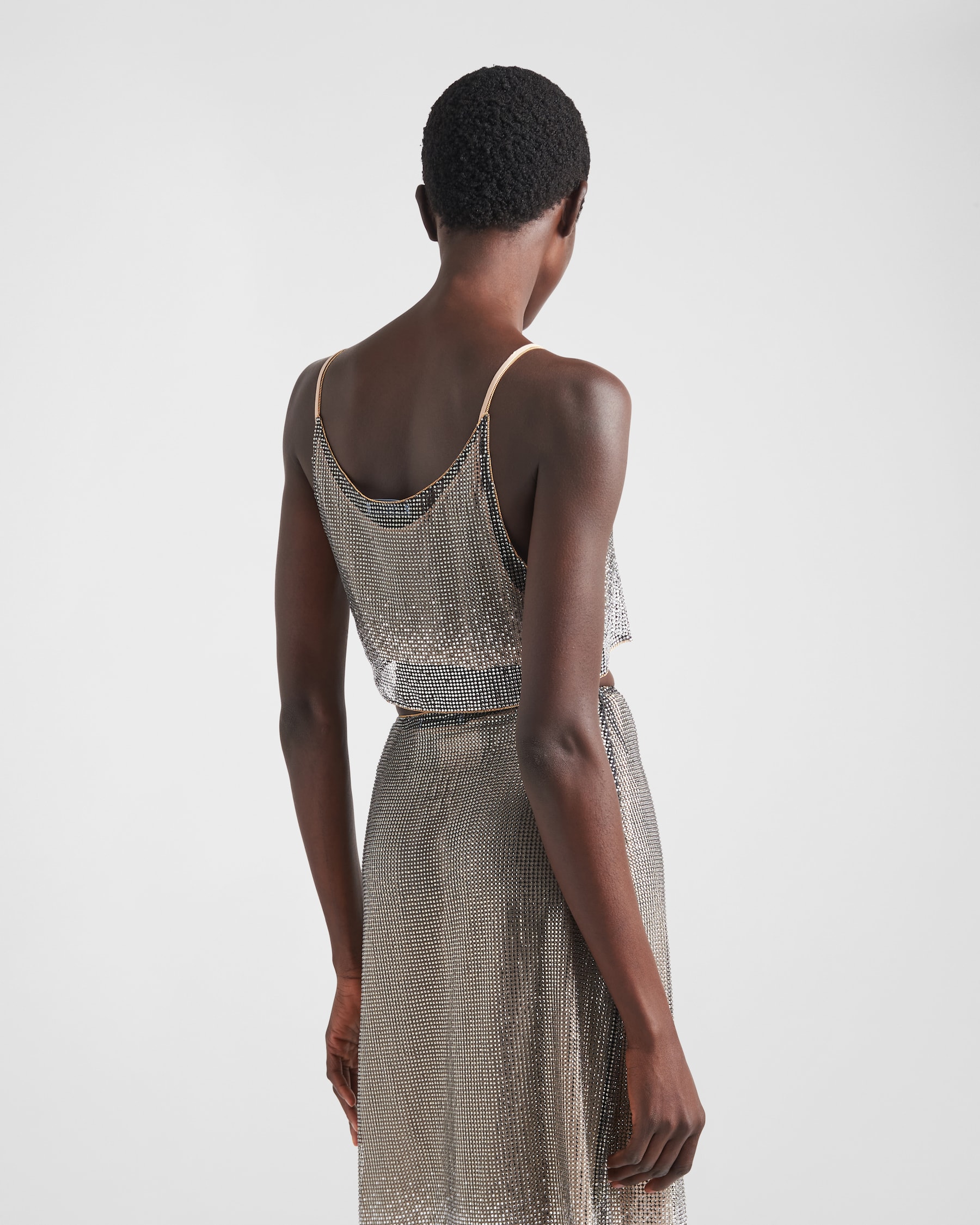 Crystal Embroidered Rhinestone Mesh Top | PRADA