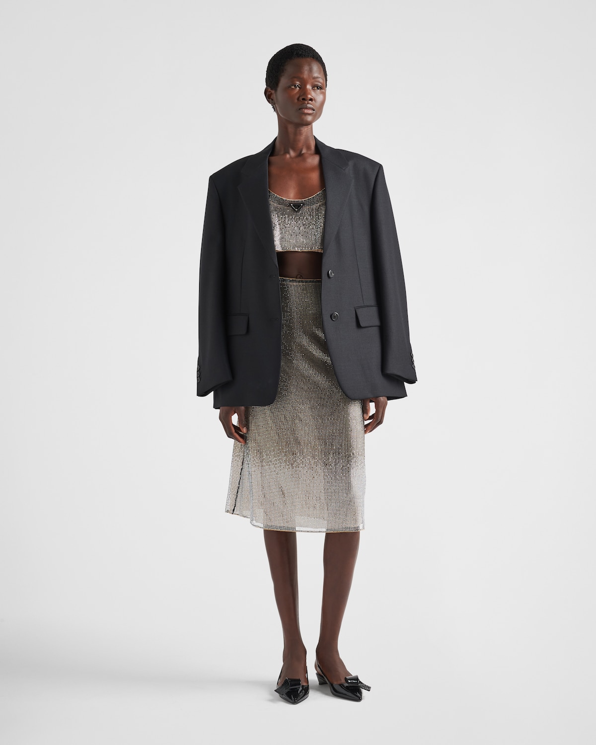 Crystal Embroidered Rhinestone Mesh Top | PRADA