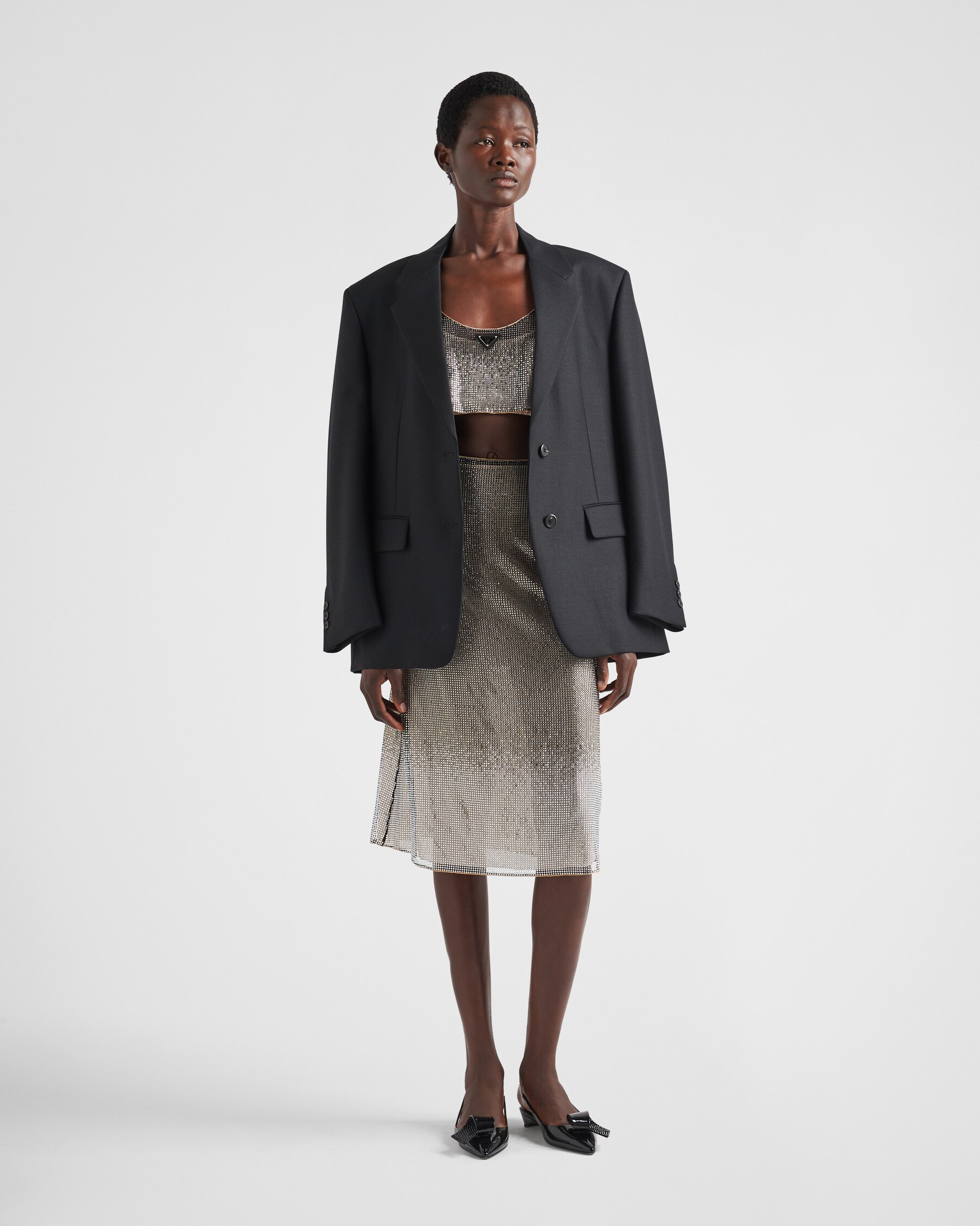 Crystal Embroidered Rhinestone Mesh Top | PRADA