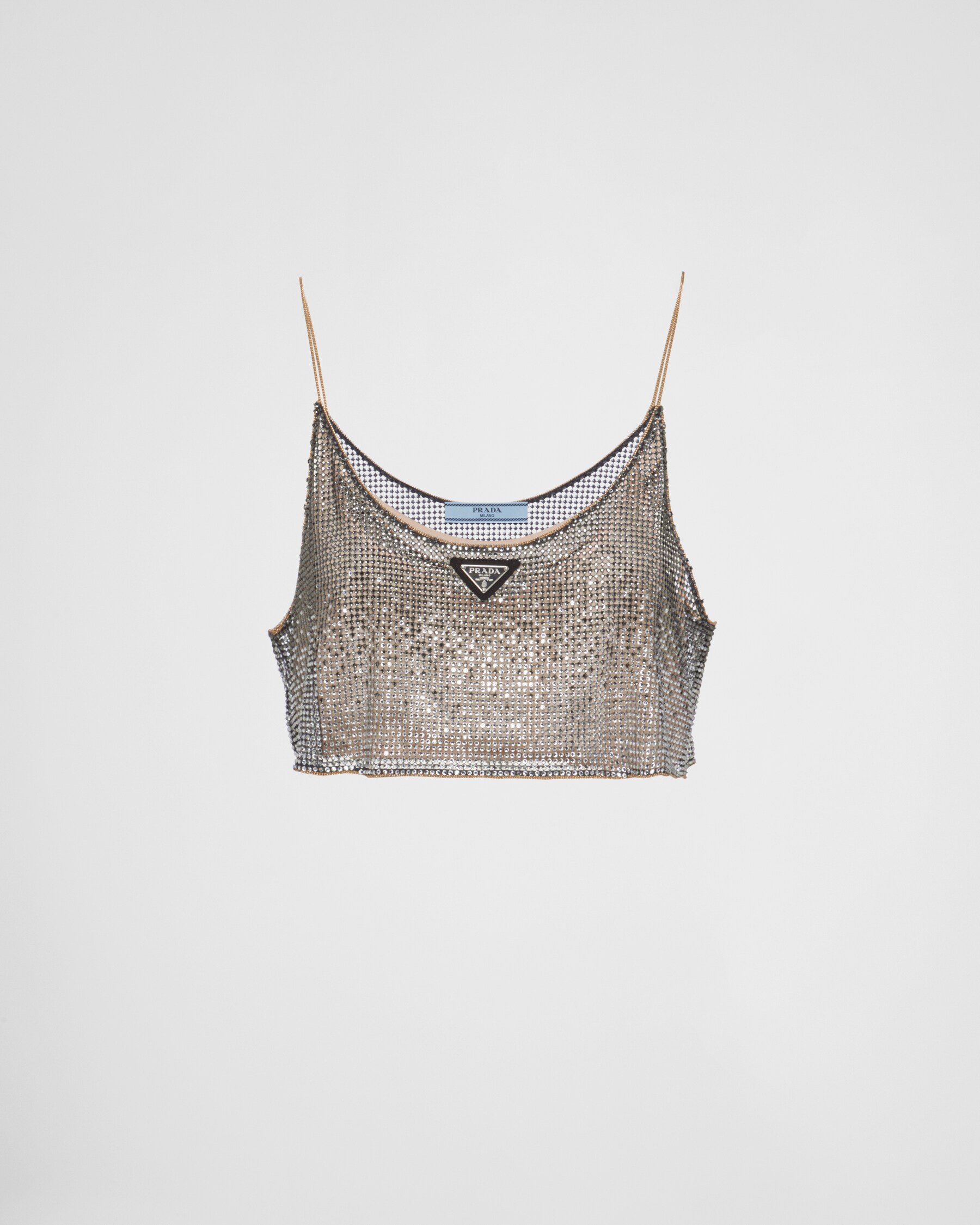 Crystal Embroidered Rhinestone Mesh Top | PRADA