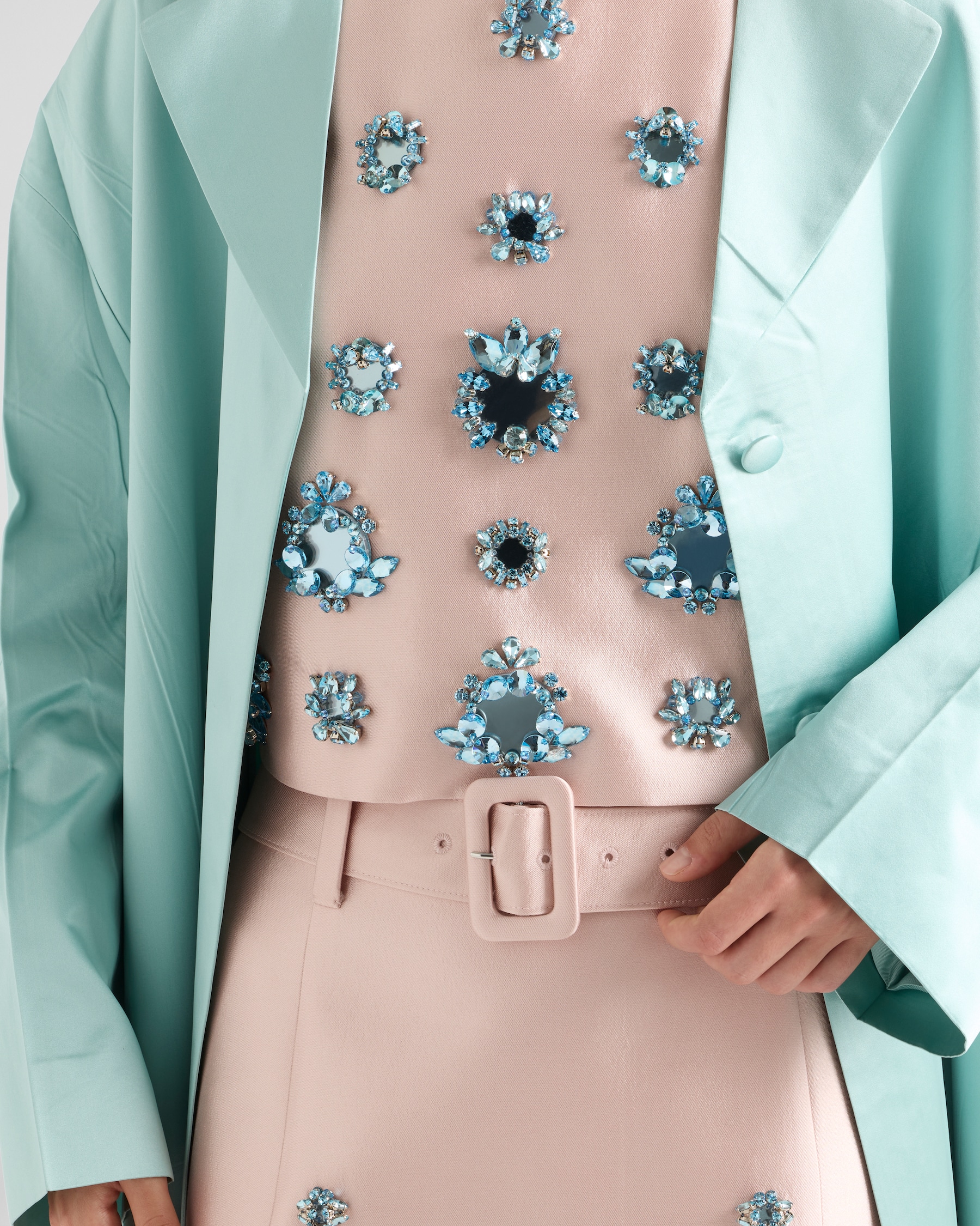 Alabaster Pink Embroidered Silk And Wool Top | PRADA