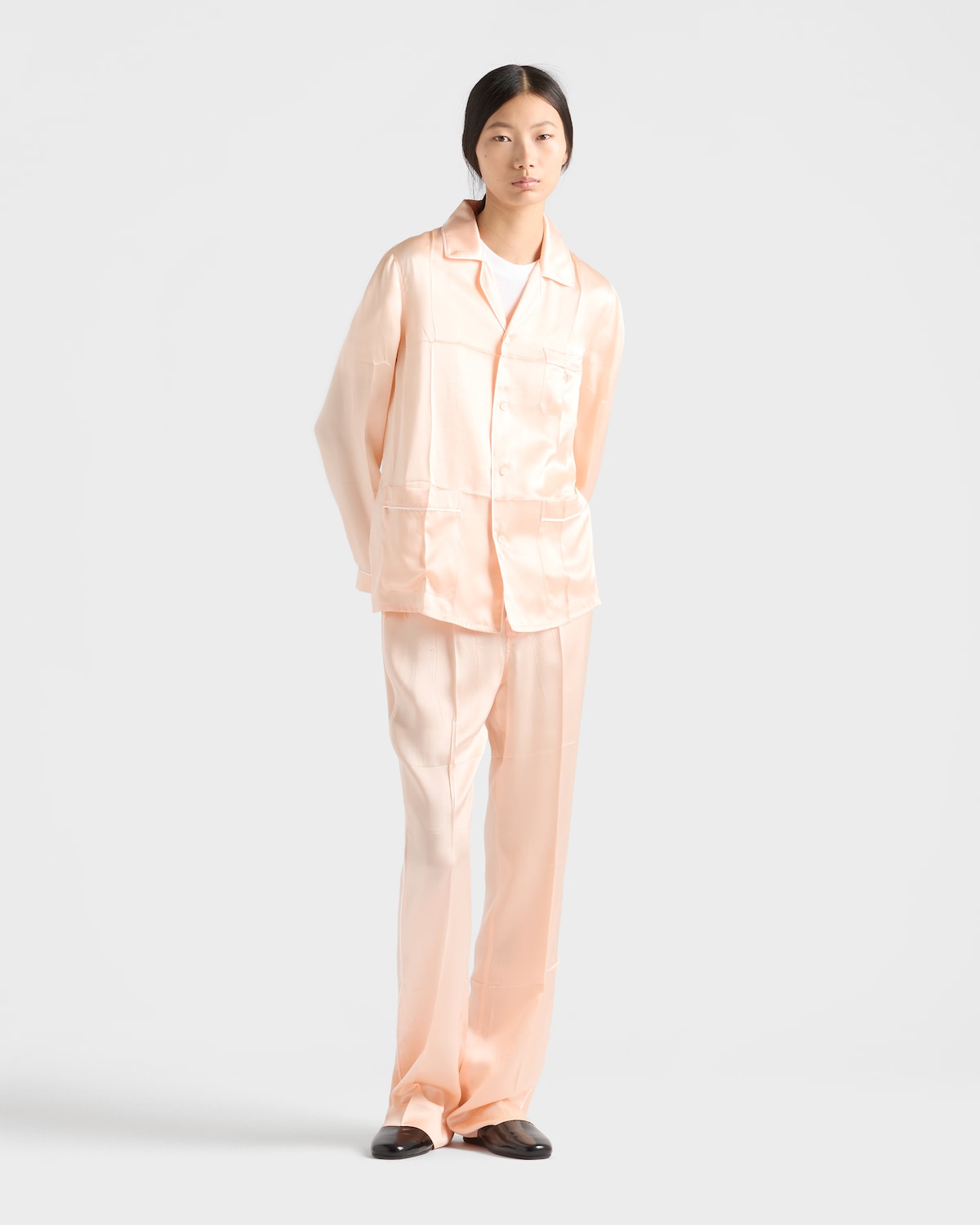 Peach Vintage-look Satin Pajamas | PRADA - United States