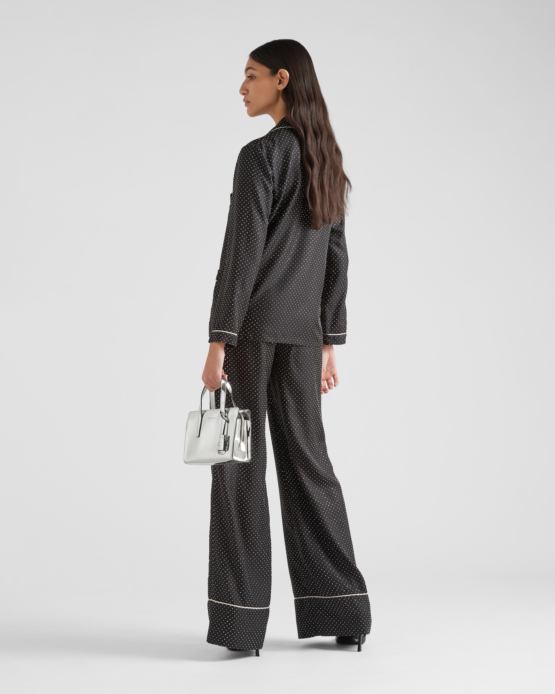 Pijama Em Twill Bordado Preto | PRADA