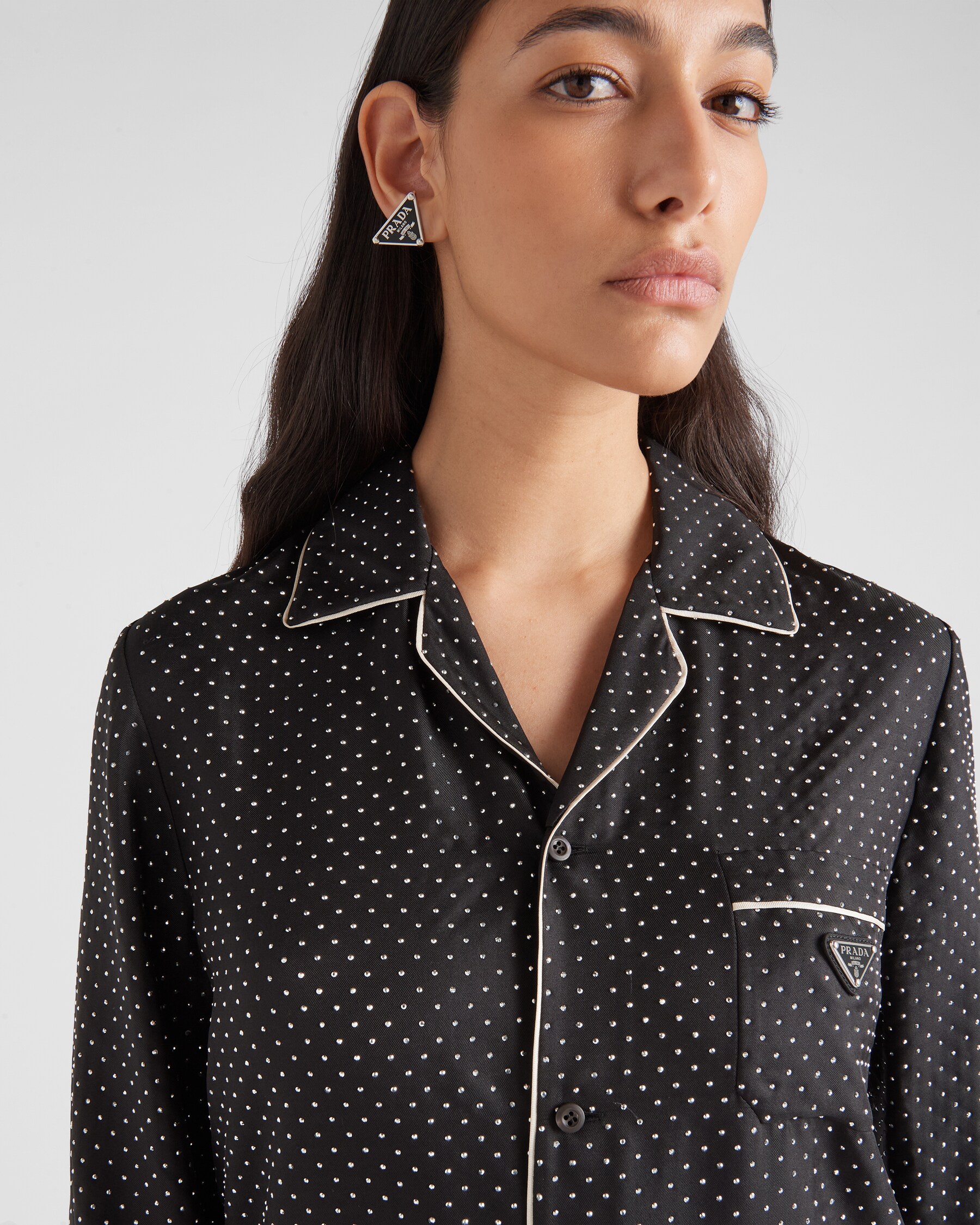 Black Embroidered Twill Pajamas | PRADA