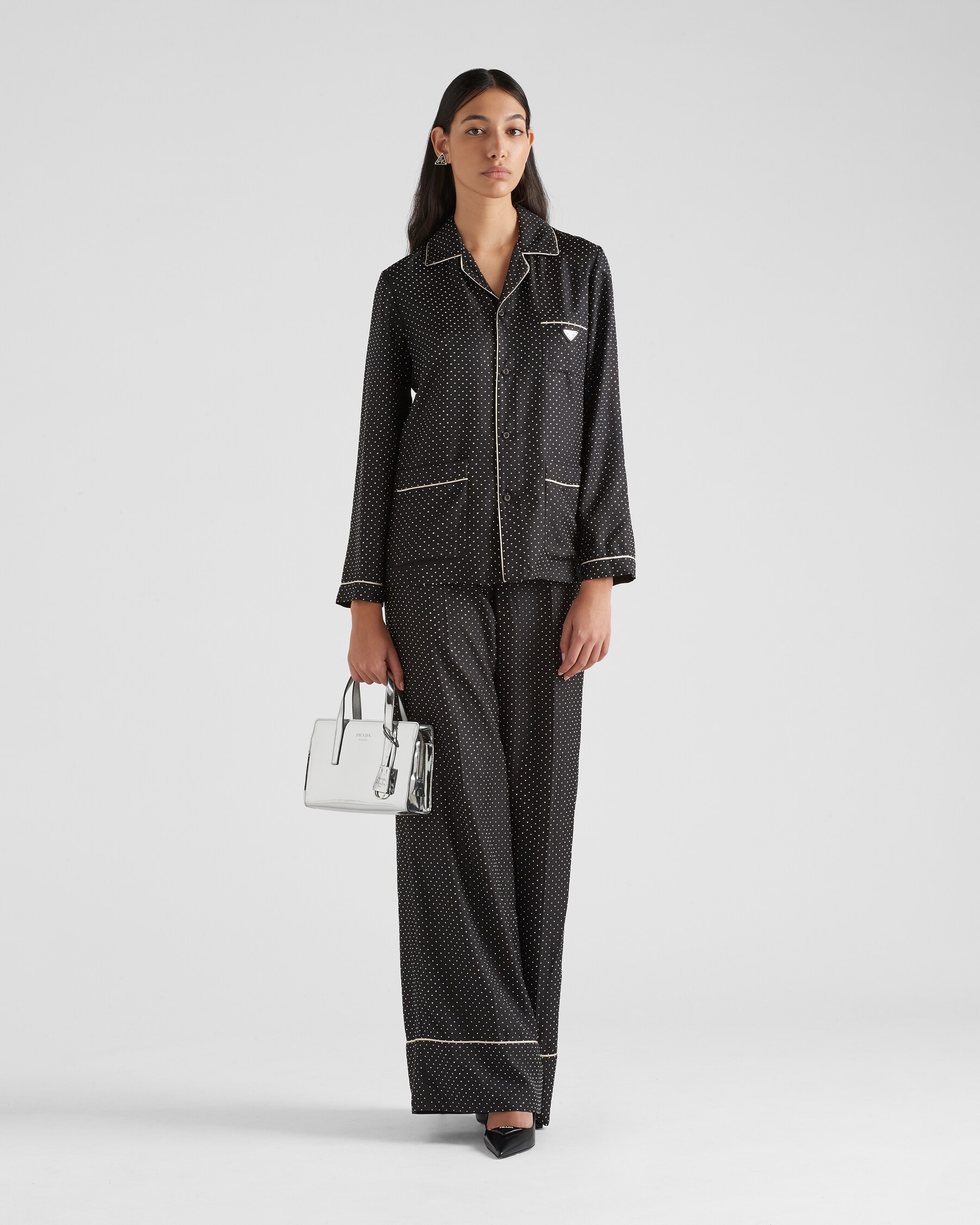 Black Embroidered Twill Pajamas | PRADA