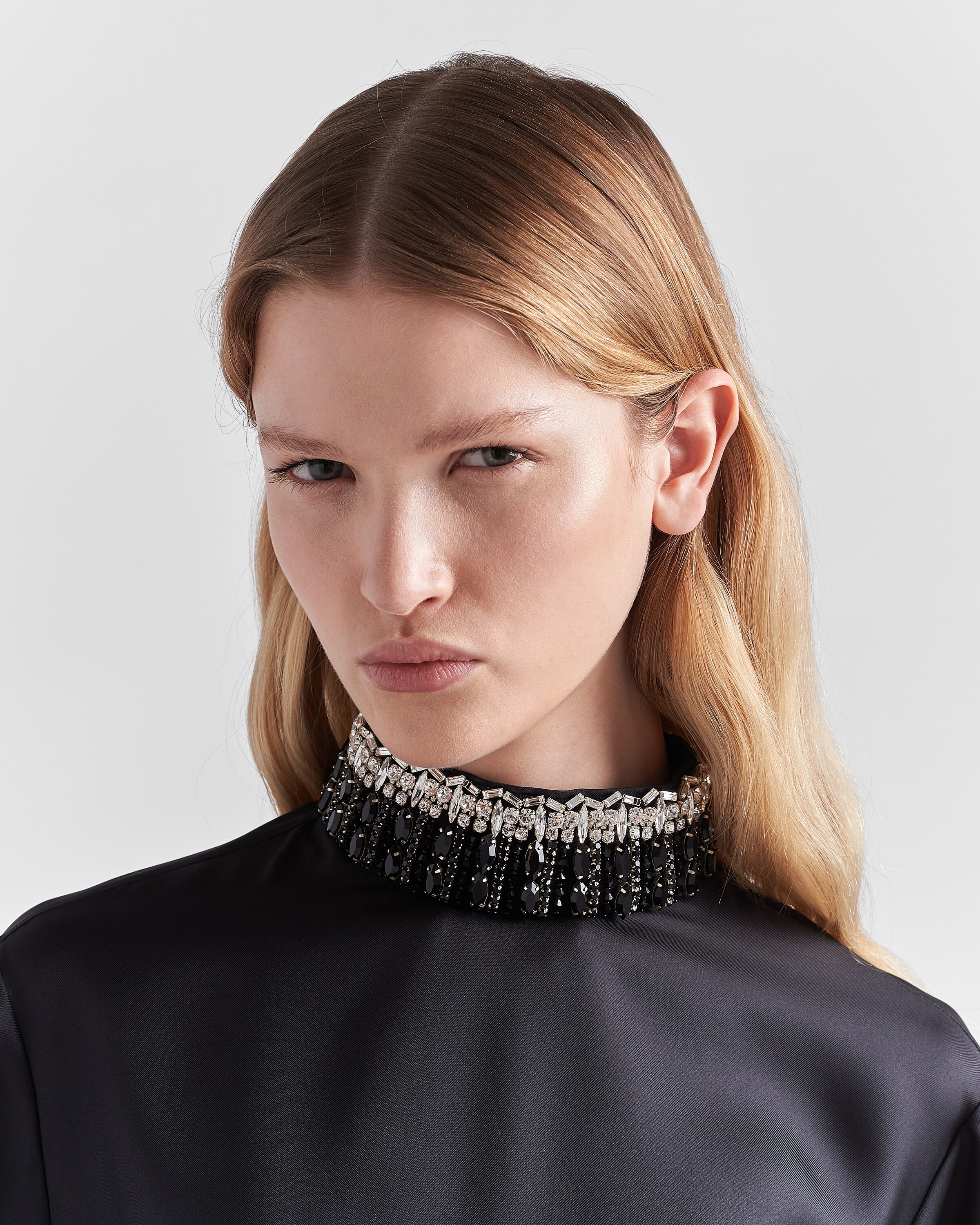 Black Embroidered silk twill pajamas | Prada