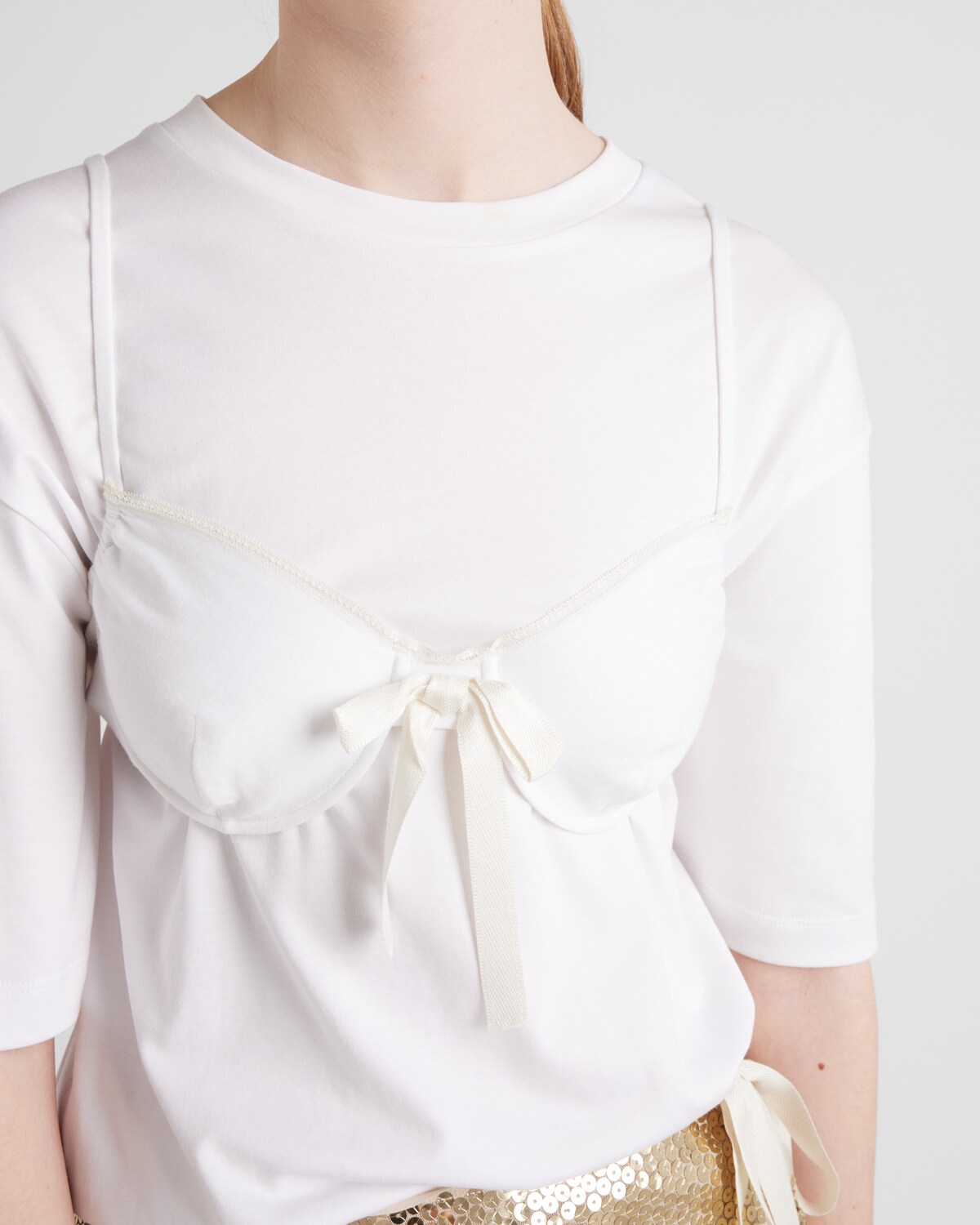 White Jersey Bra With Bow | PRADA
