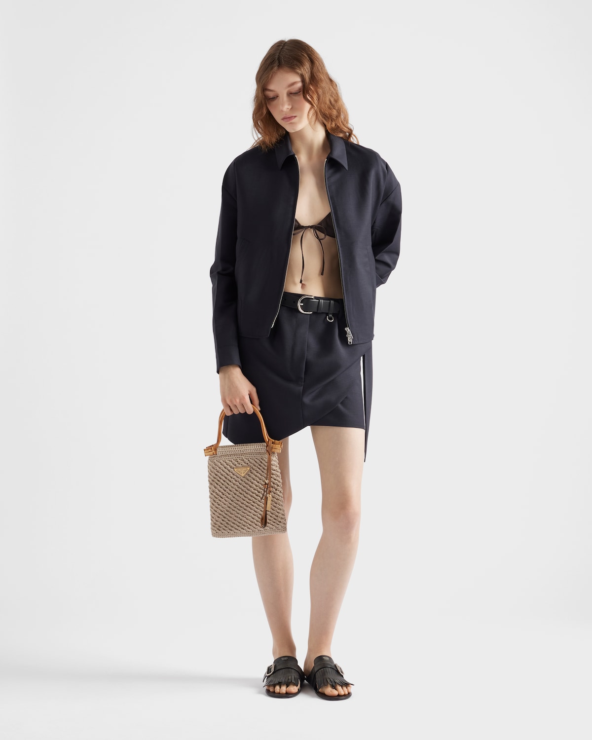 ダークブラウン ポプリンストレッチ ブラ | PRADA