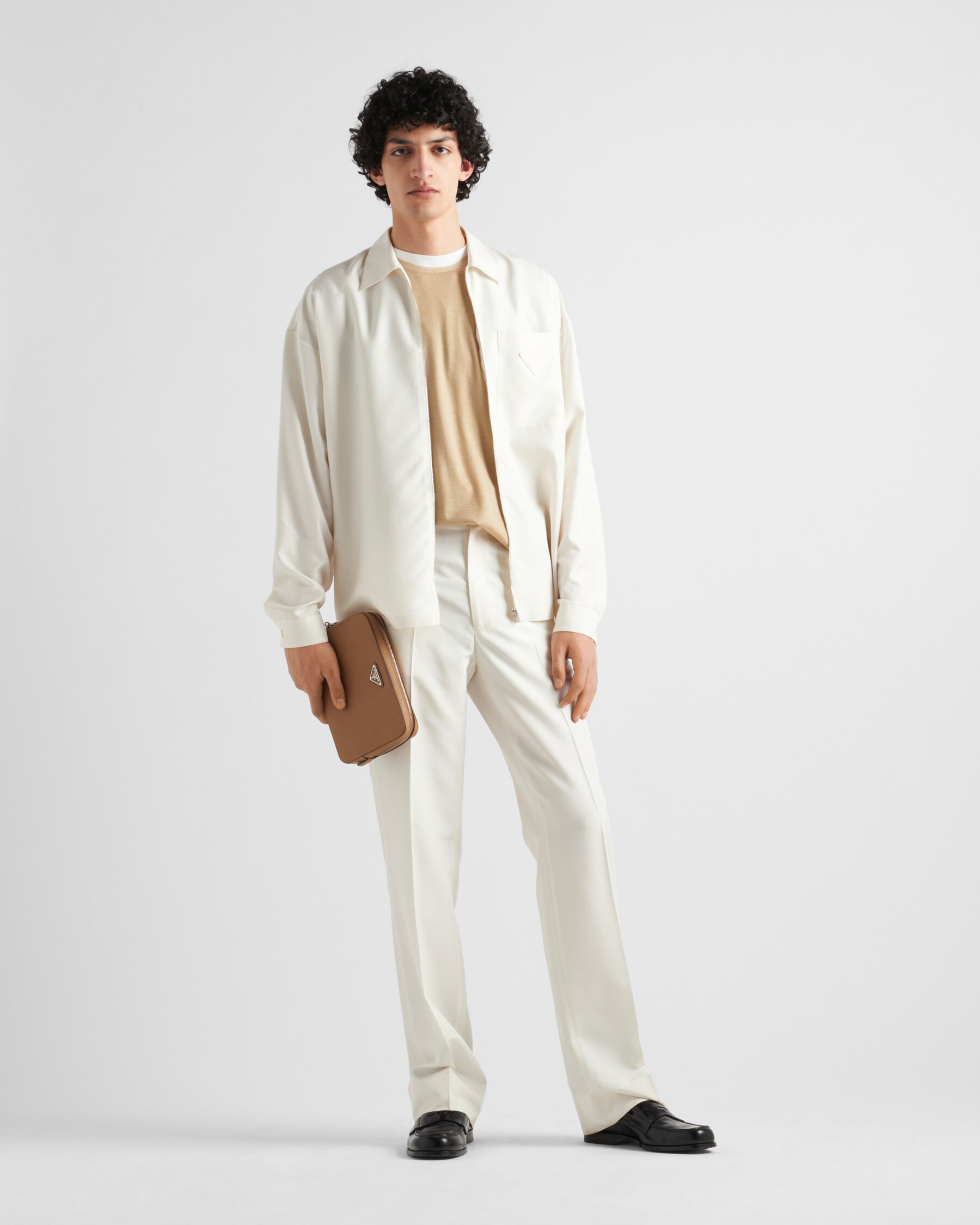 中性色 印花丝质拉链衬衫 | PRADA