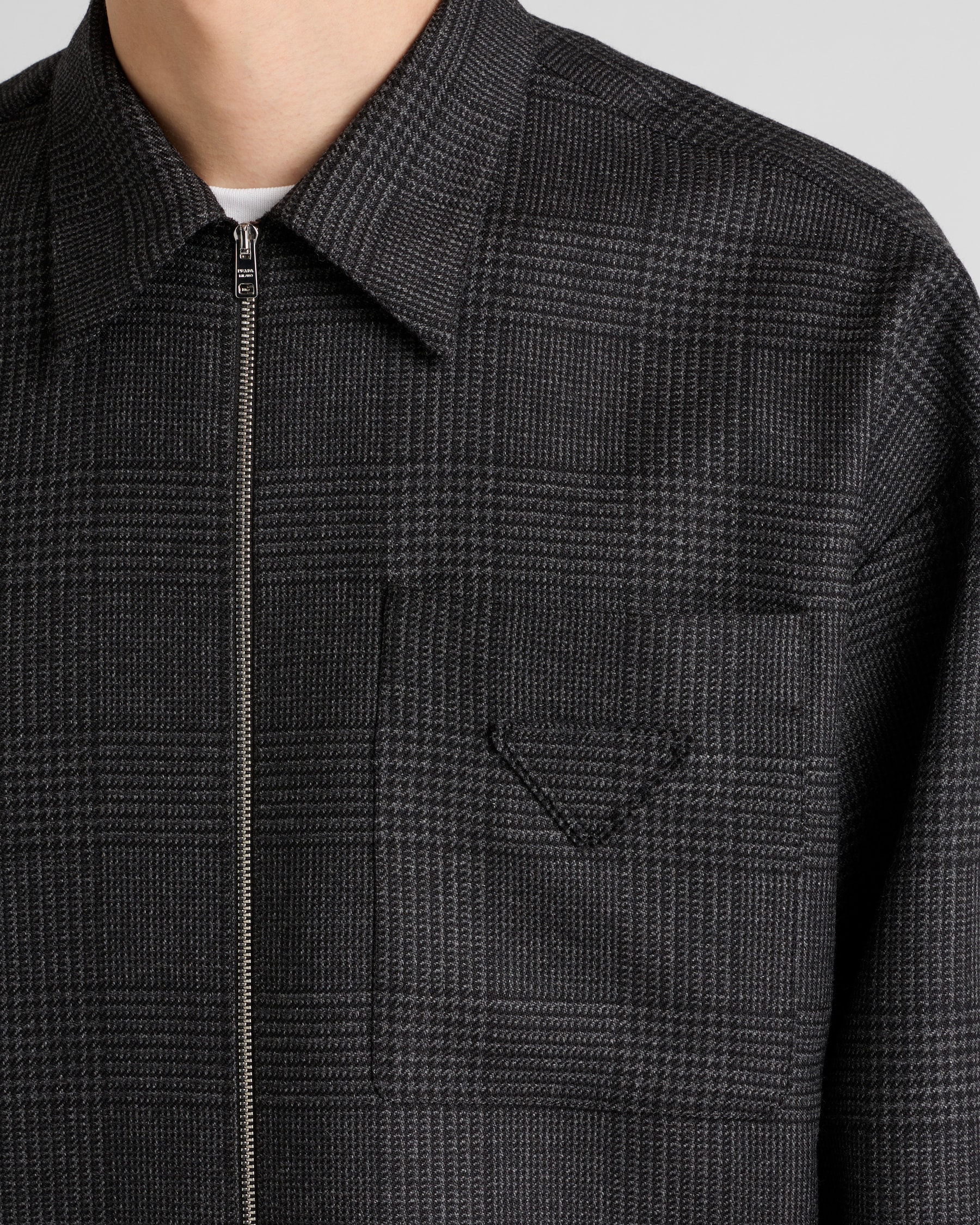 Anthracite Gray Wool Zipper Shirt | PRADA
