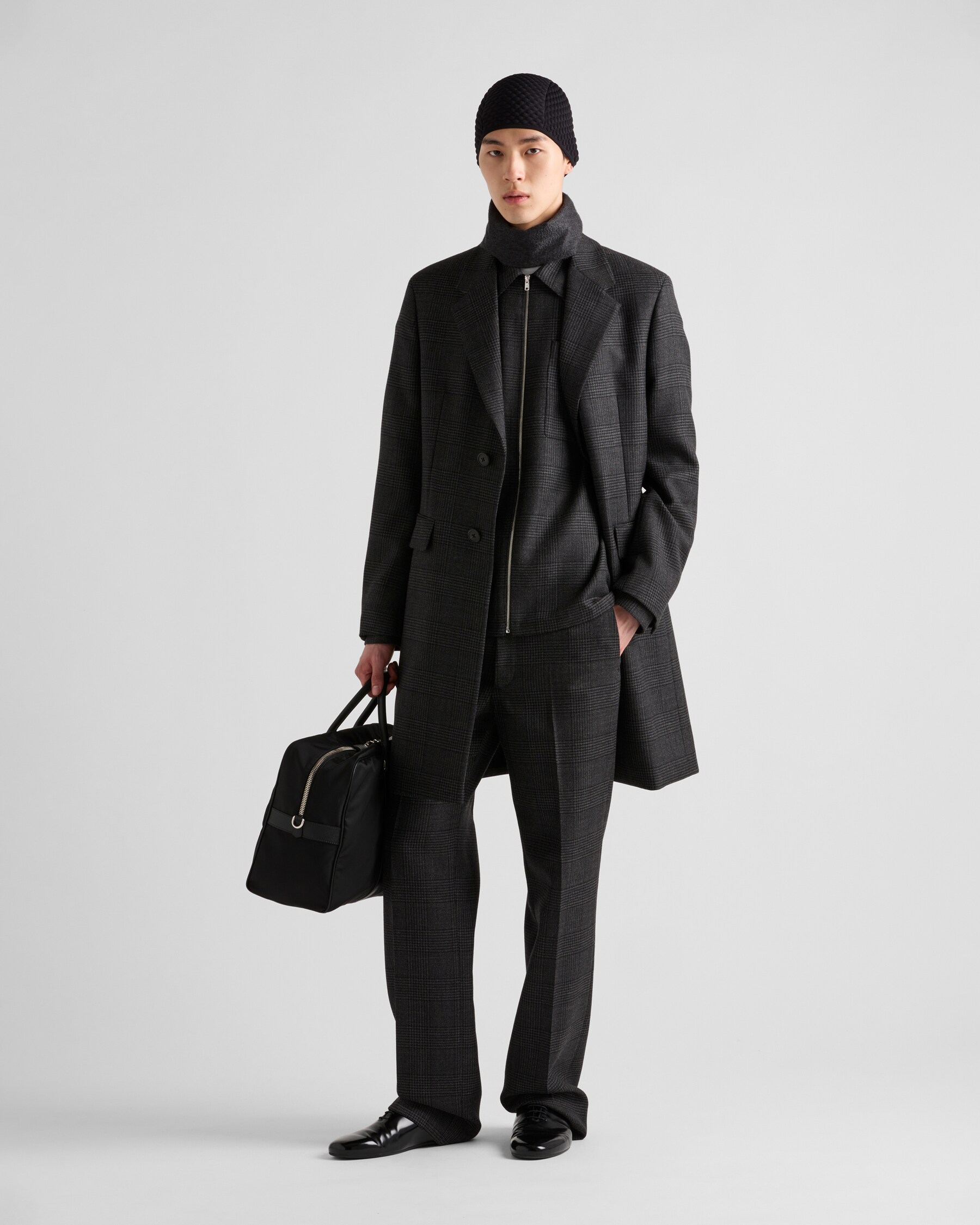 Anthracite Gray Wool Zipper Shirt | PRADA