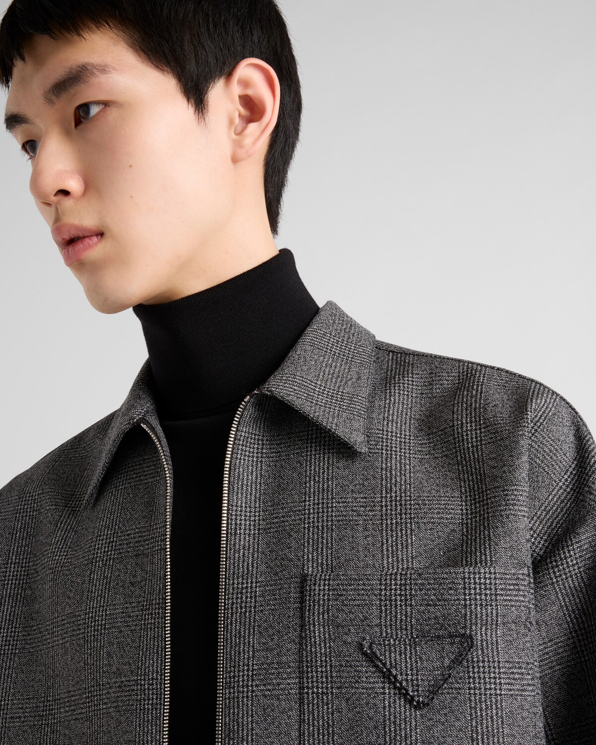 Slate Gray Wool Zipper Shirt | PRADA