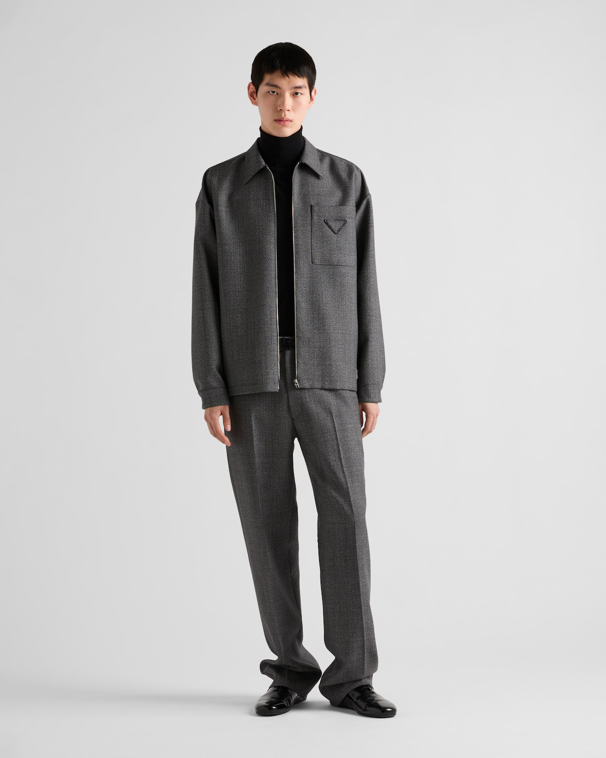 Slate Gray Wool Zipper Shirt | PRADA