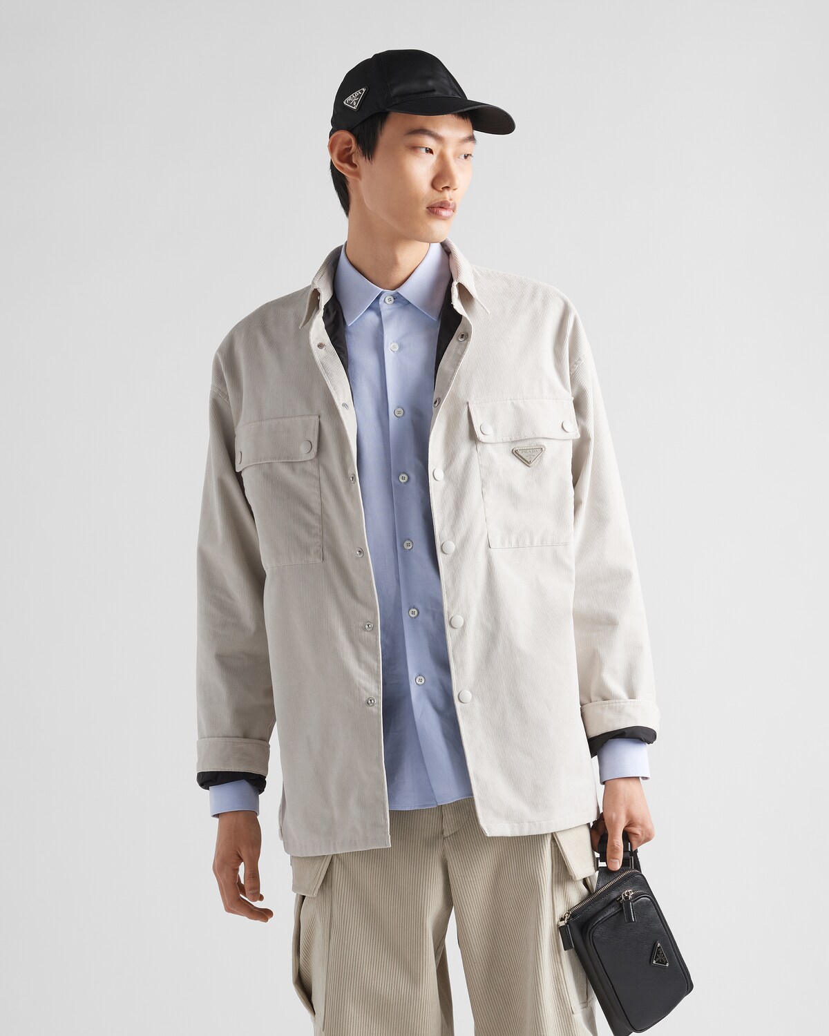 Chalk White Pinwale Corduroy Shirt | PRADA