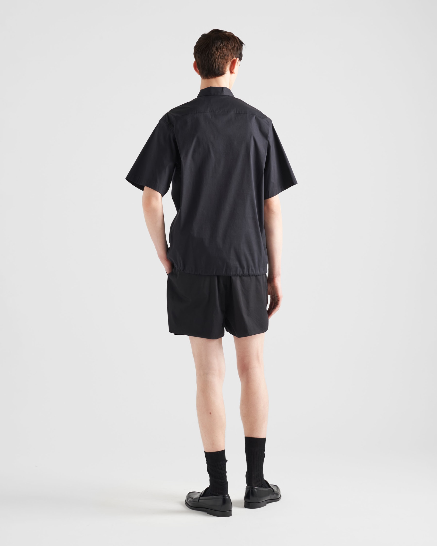 Black Short-sleeve Stretch Cotton Shirt | PRADA