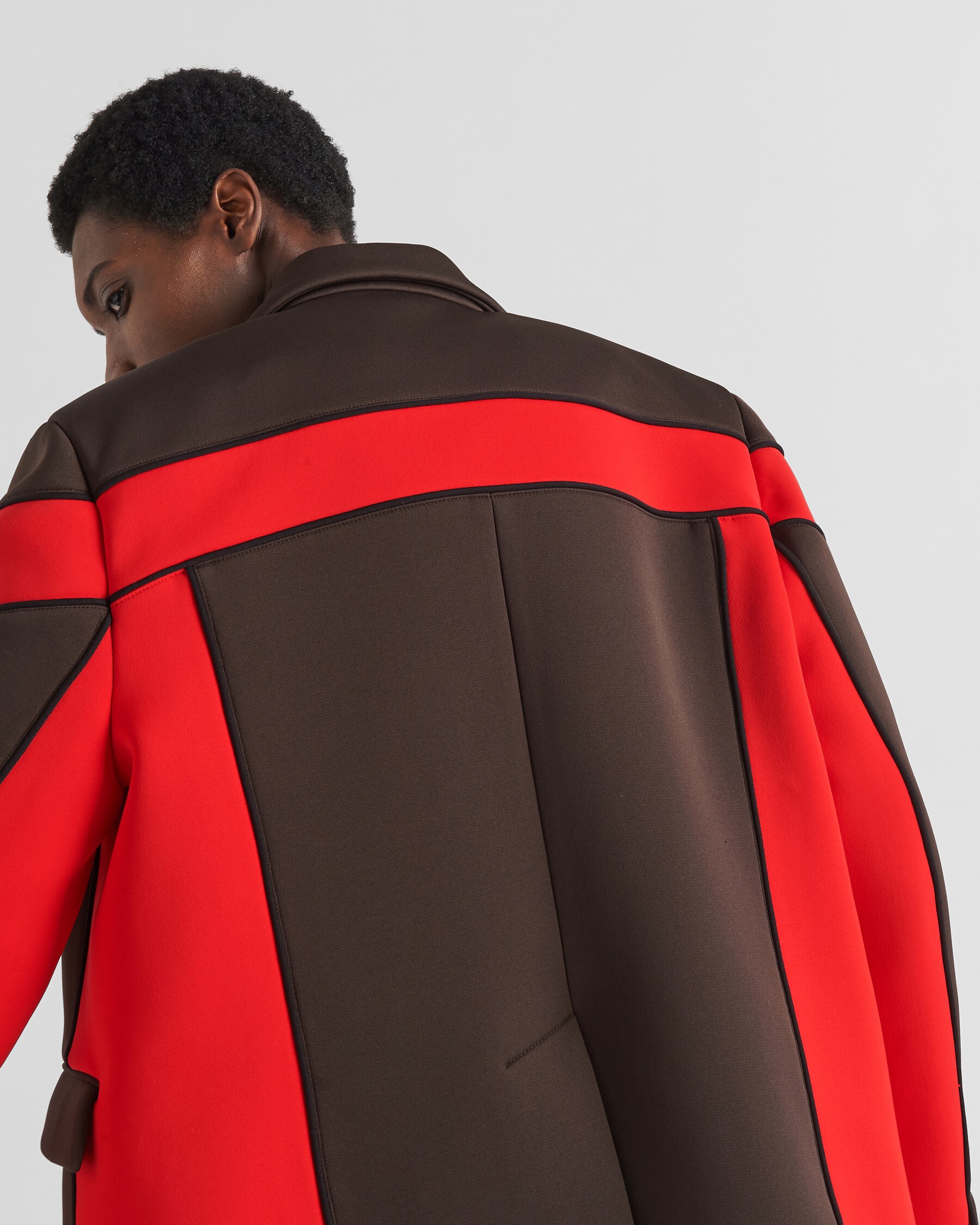 Cocoa Brown/red Technical Fabric Single-breasted Jacket | PRADA