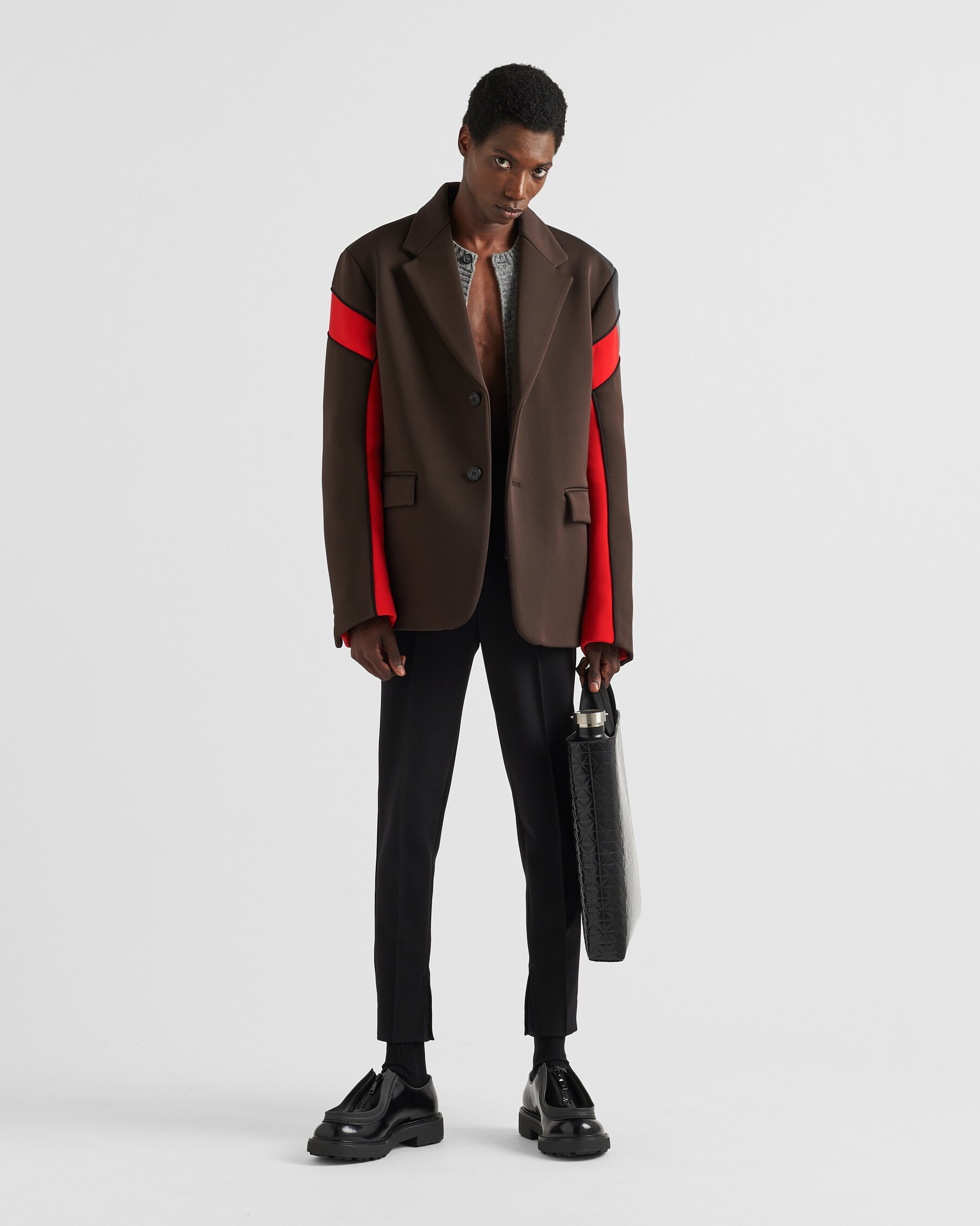 Cocoa Brown/red Technical Fabric Single-breasted Jacket | PRADA