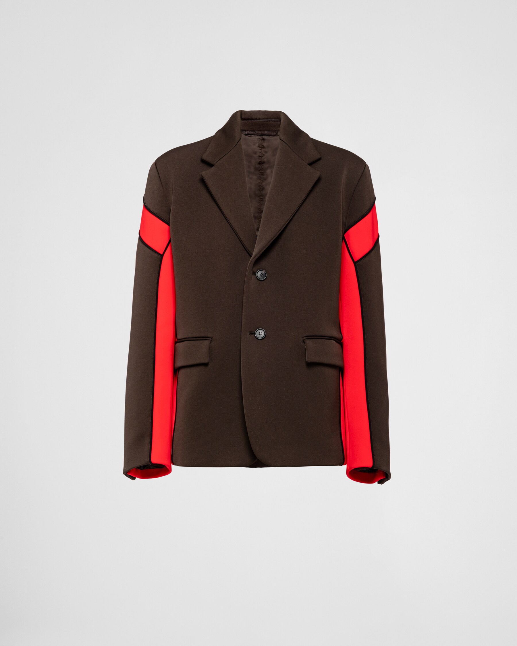Cocoa Brown/red Technical Fabric Single-breasted Jacket | PRADA
