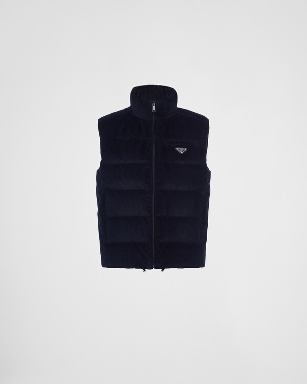 Blue Corduroy Down Vest | PRADA