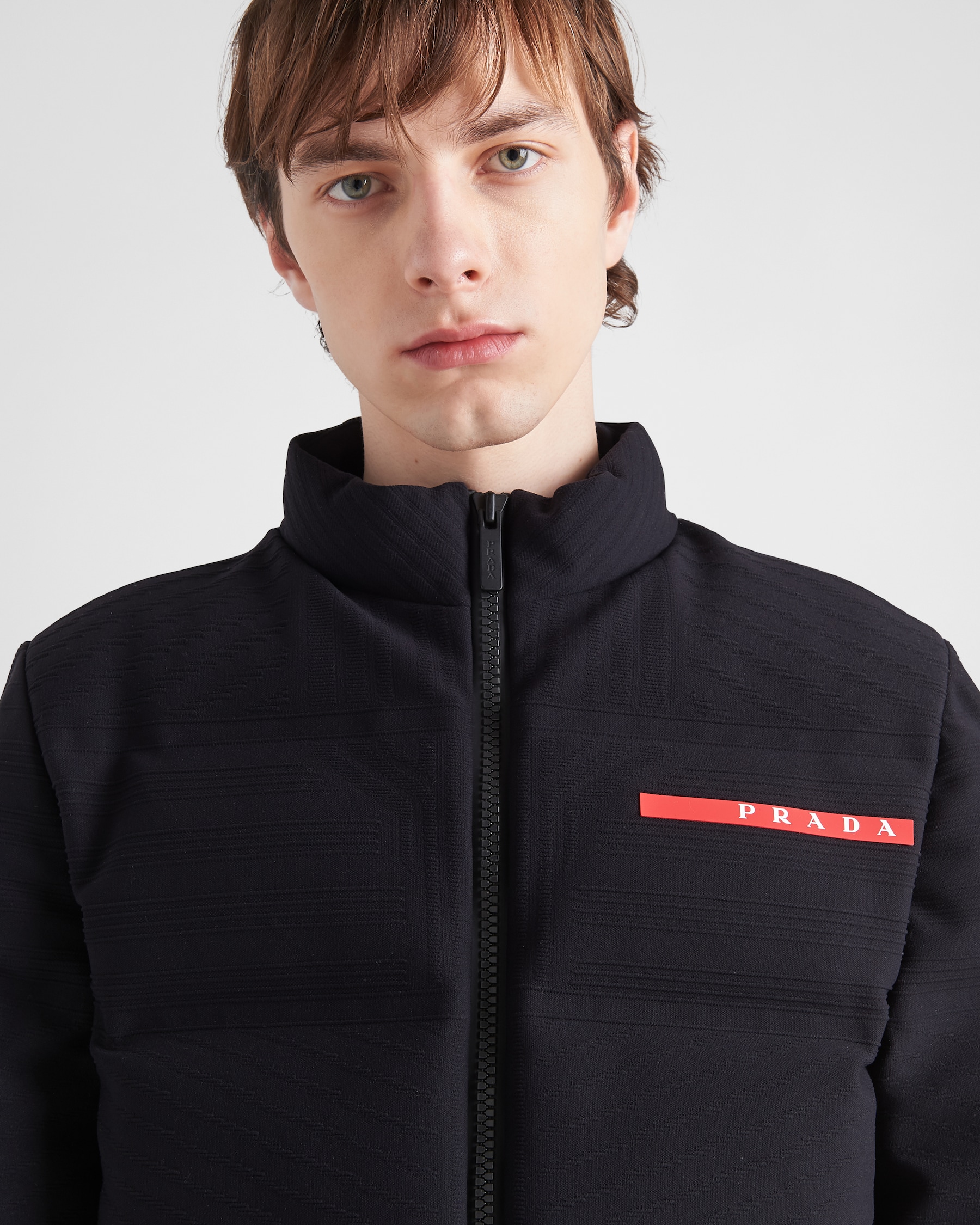 Black Cropped Technical Knit Puffer Jacket | PRADA