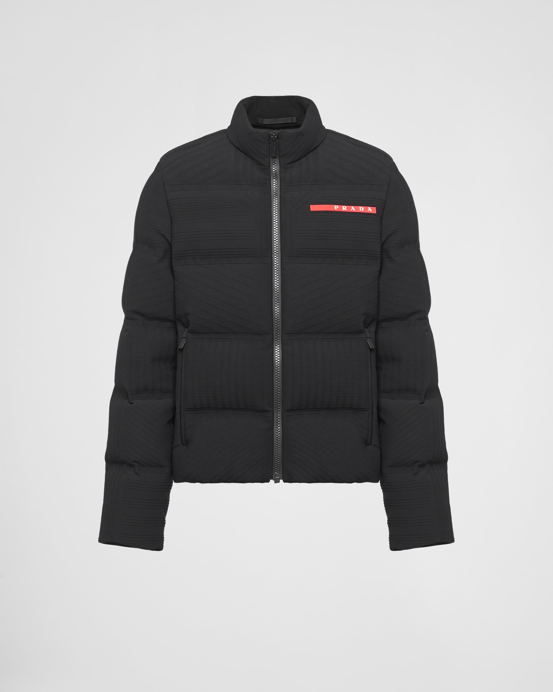 Black Cropped Technical Knit Puffer Jacket | PRADA