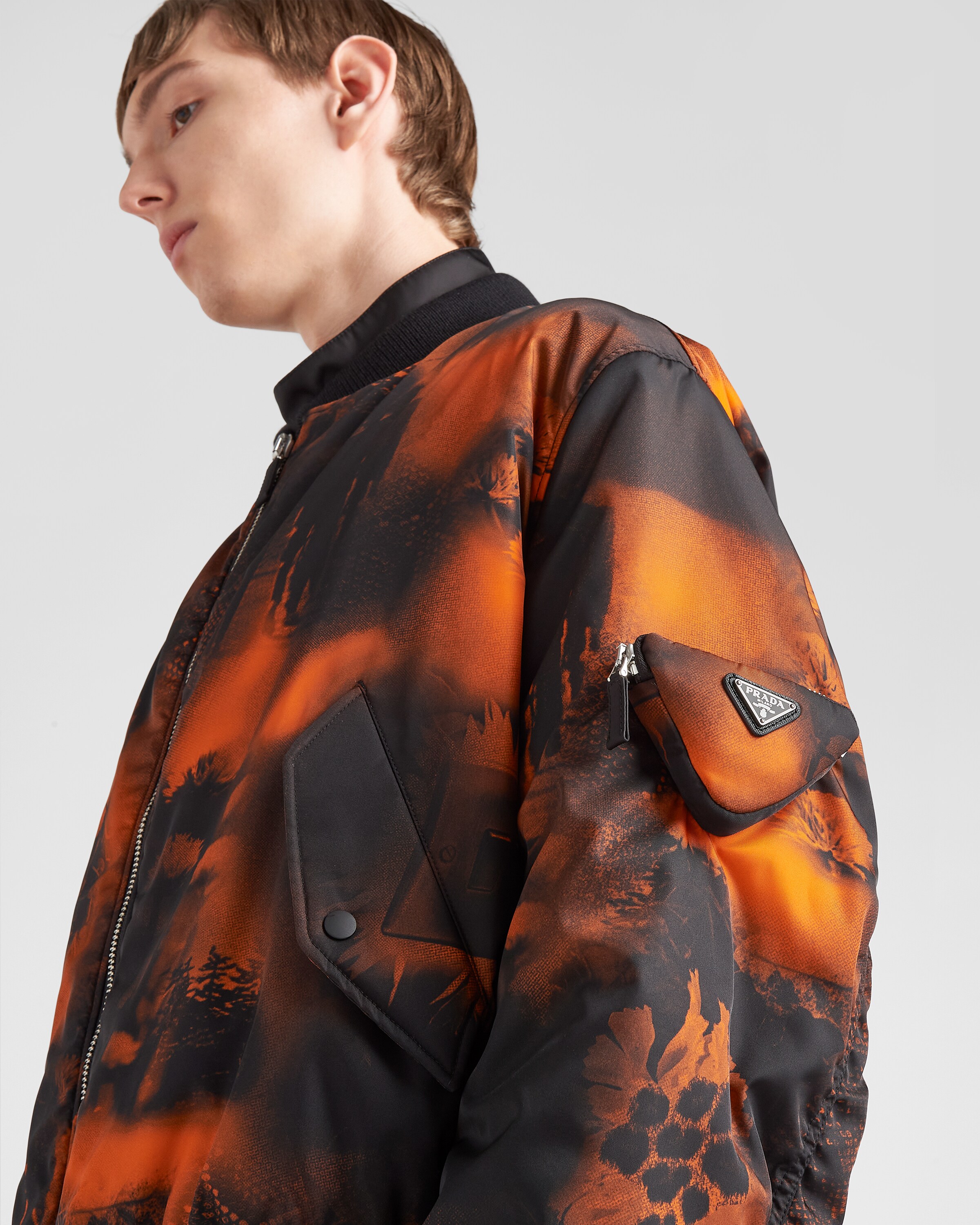 Orange Printed Re-Nylon bomber jacket | Prada