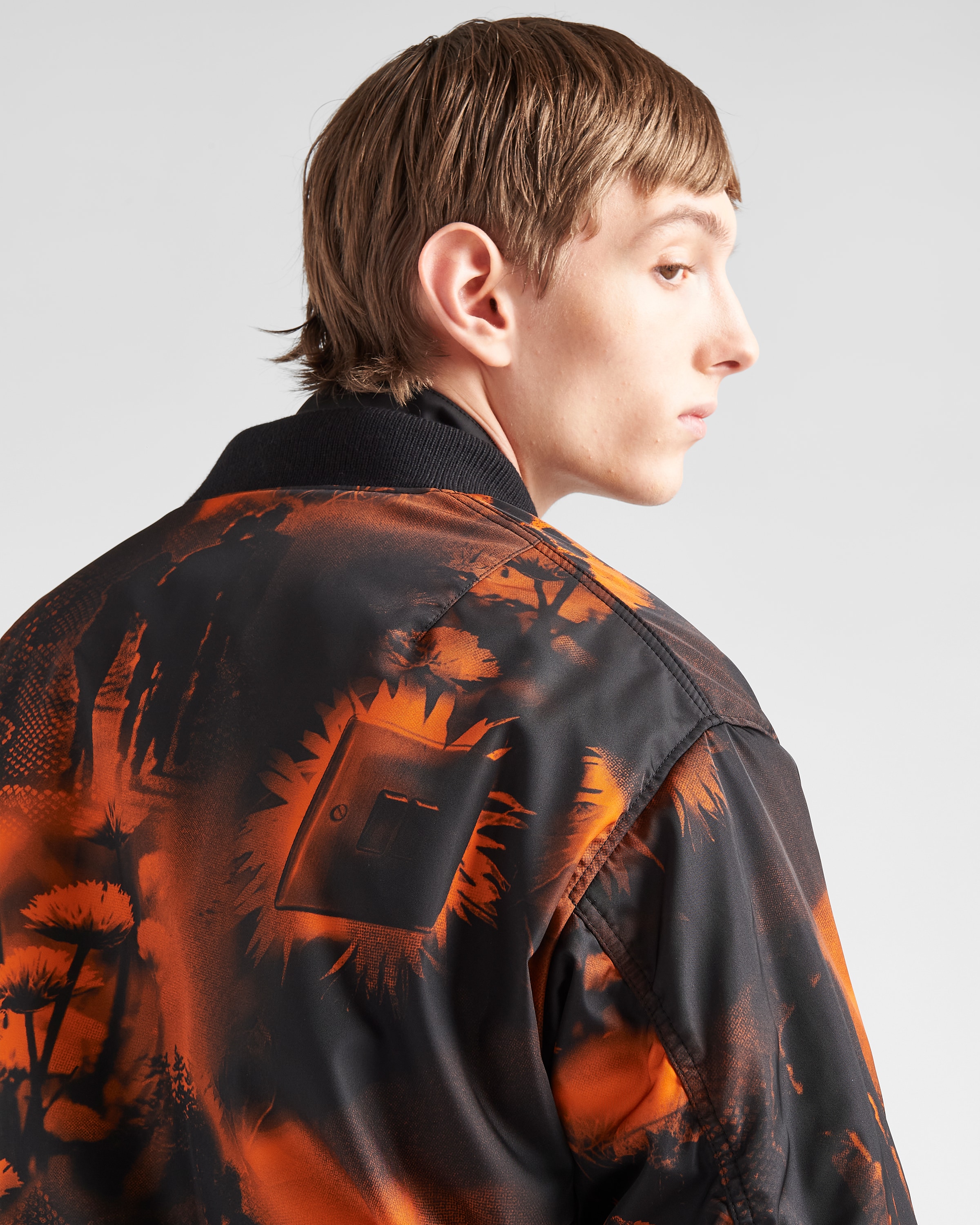 Orange Printed Re-Nylon bomber jacket | Prada