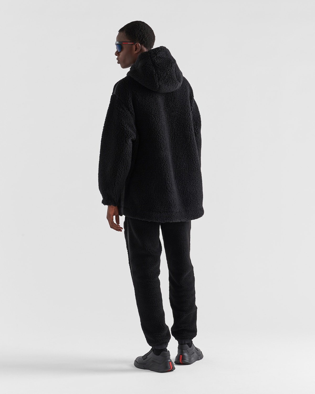 Black Recycled Fleece Hooded Jacket | PRADA