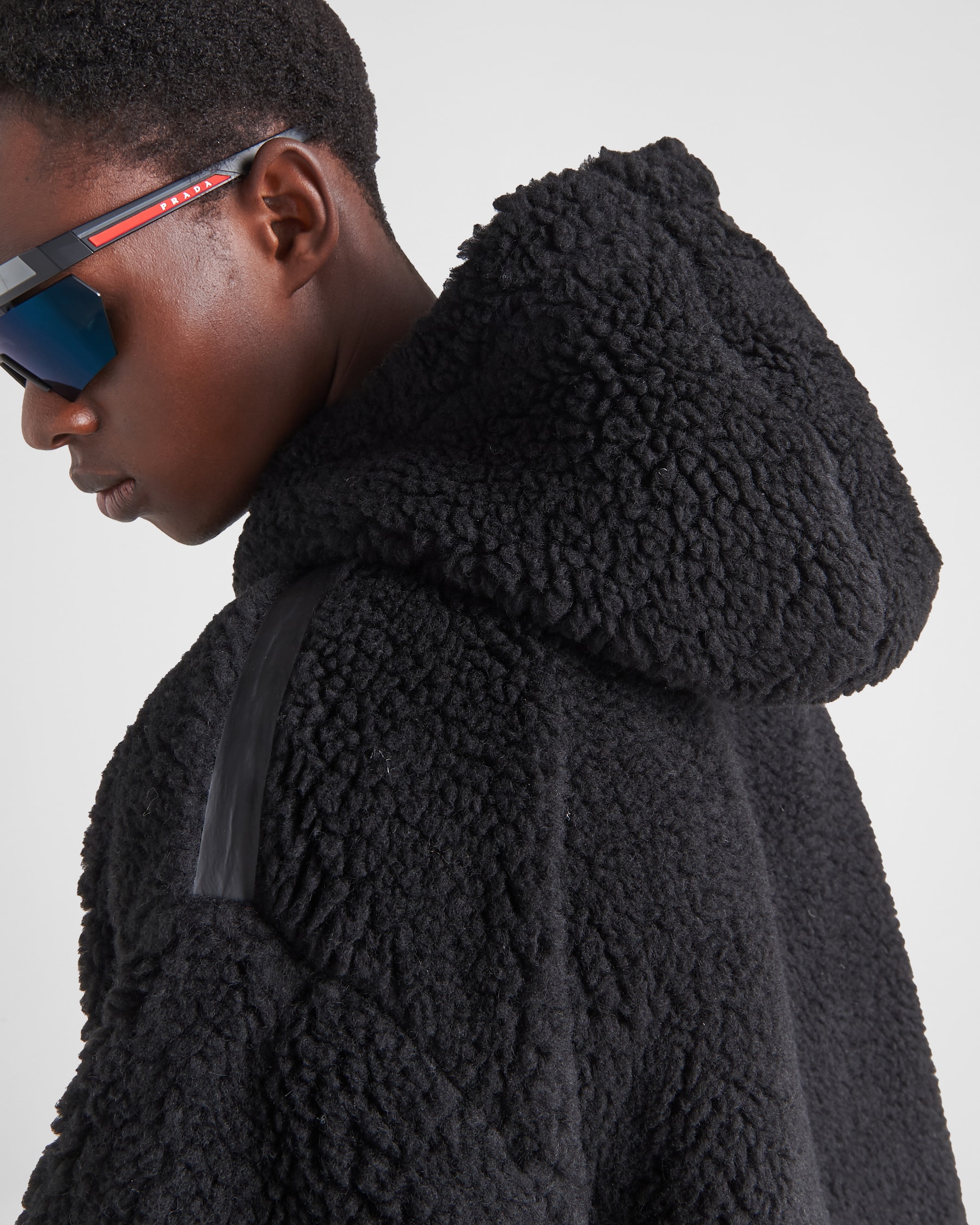 Black Recycled Fleece Hooded Jacket | PRADA