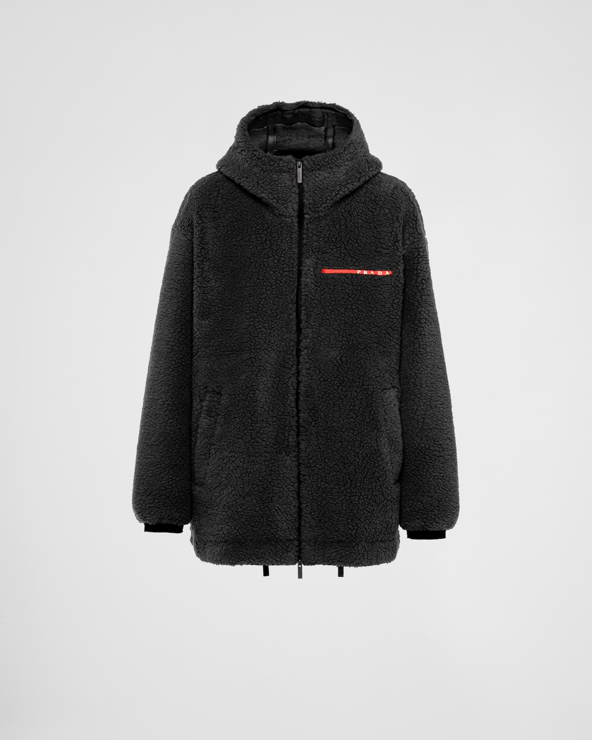 Black Recycled Fleece Hooded Jacket | PRADA