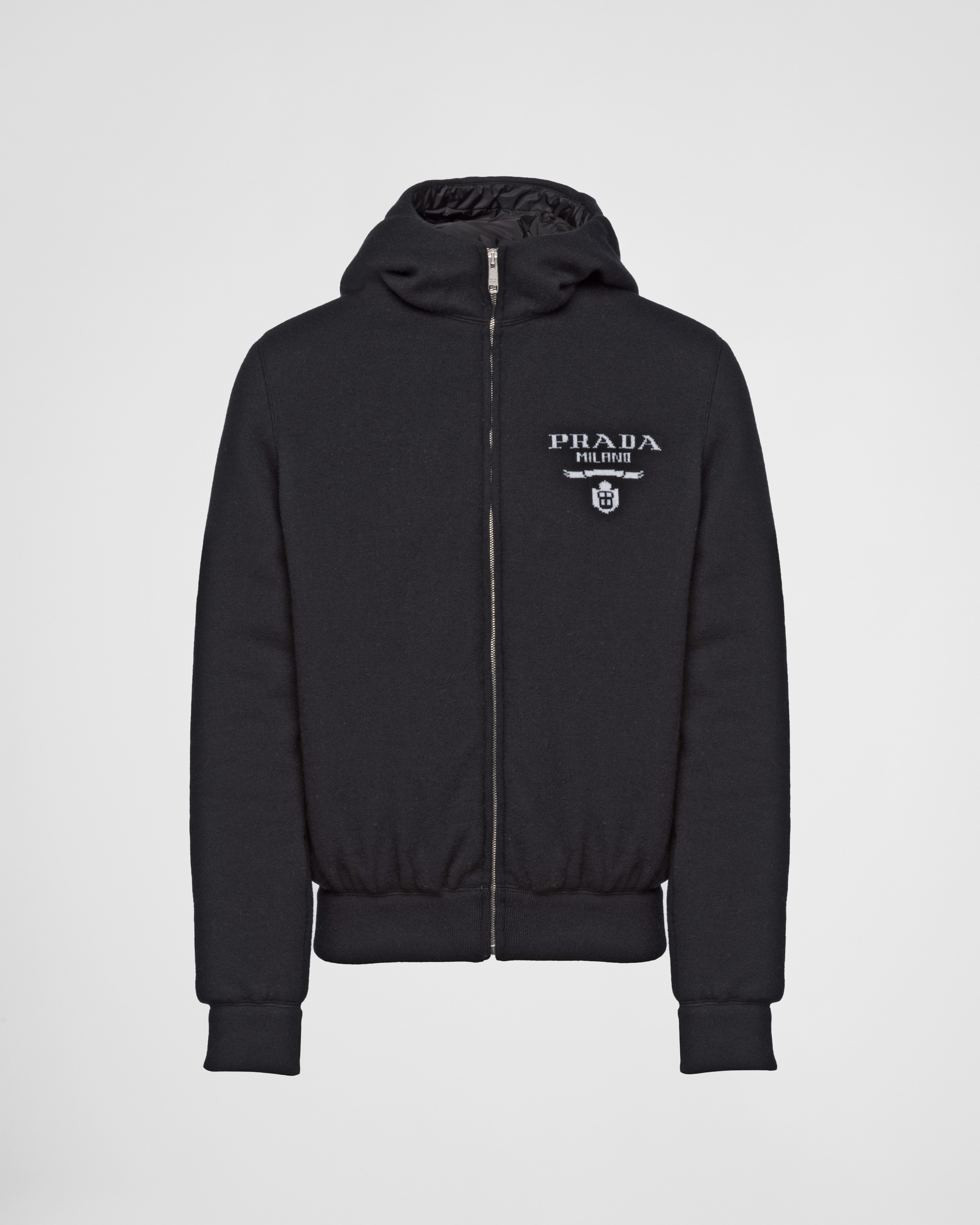 Black Cropped cashmere down jacket | Prada