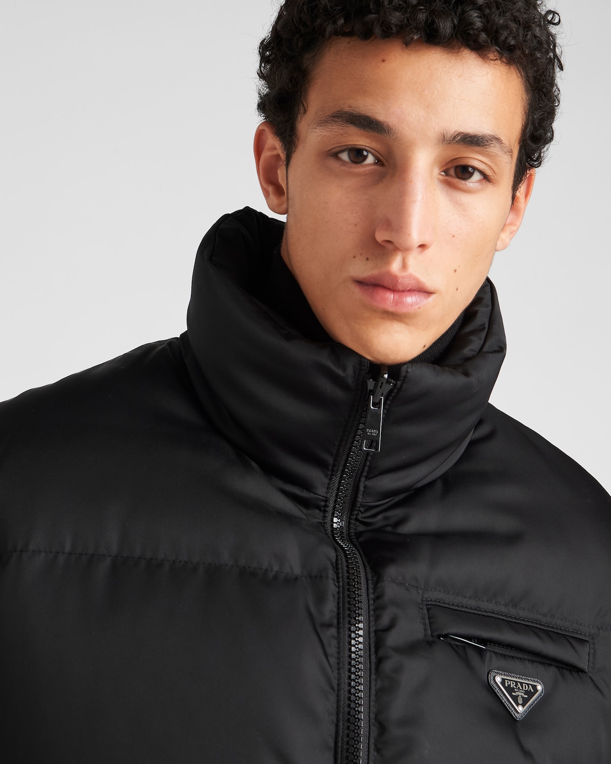 Black Medium-length Re-nylon Down Jacket | PRADA