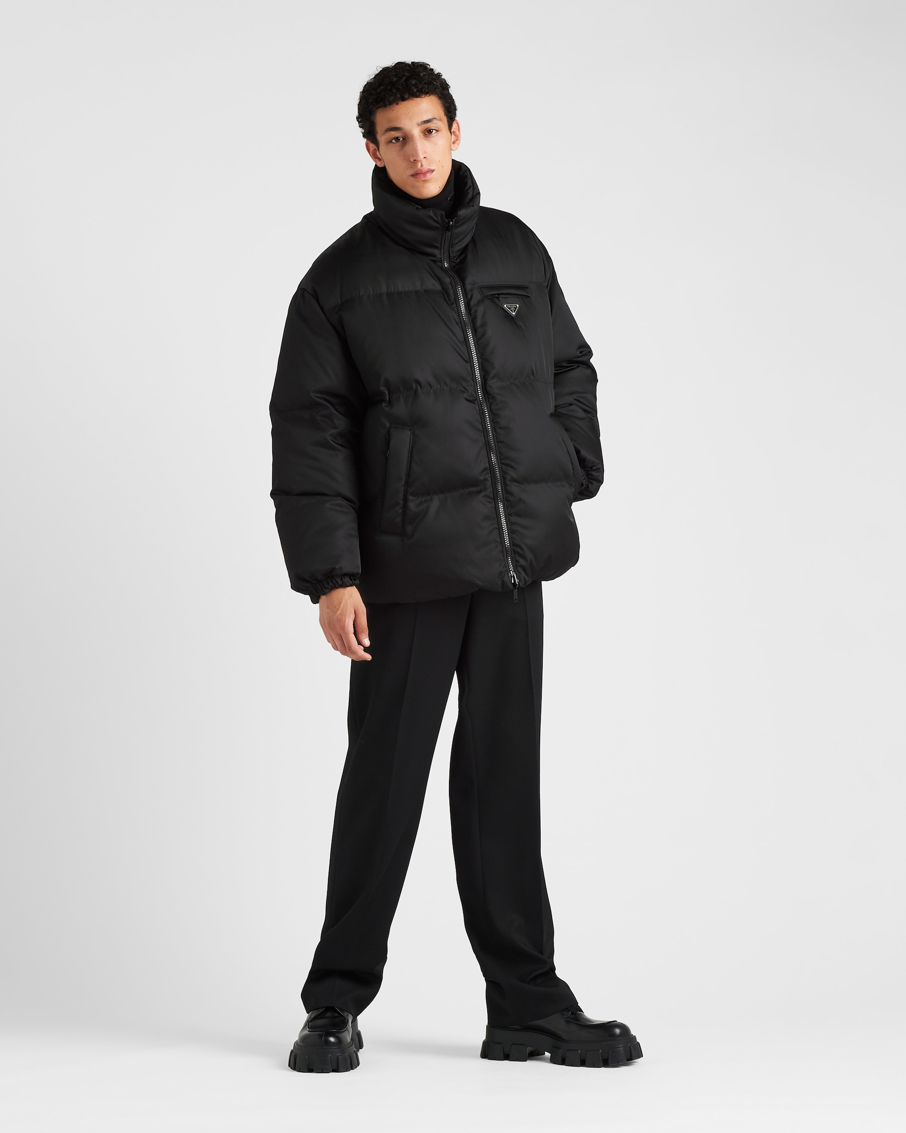 Black Medium-length Re-nylon Down Jacket | PRADA