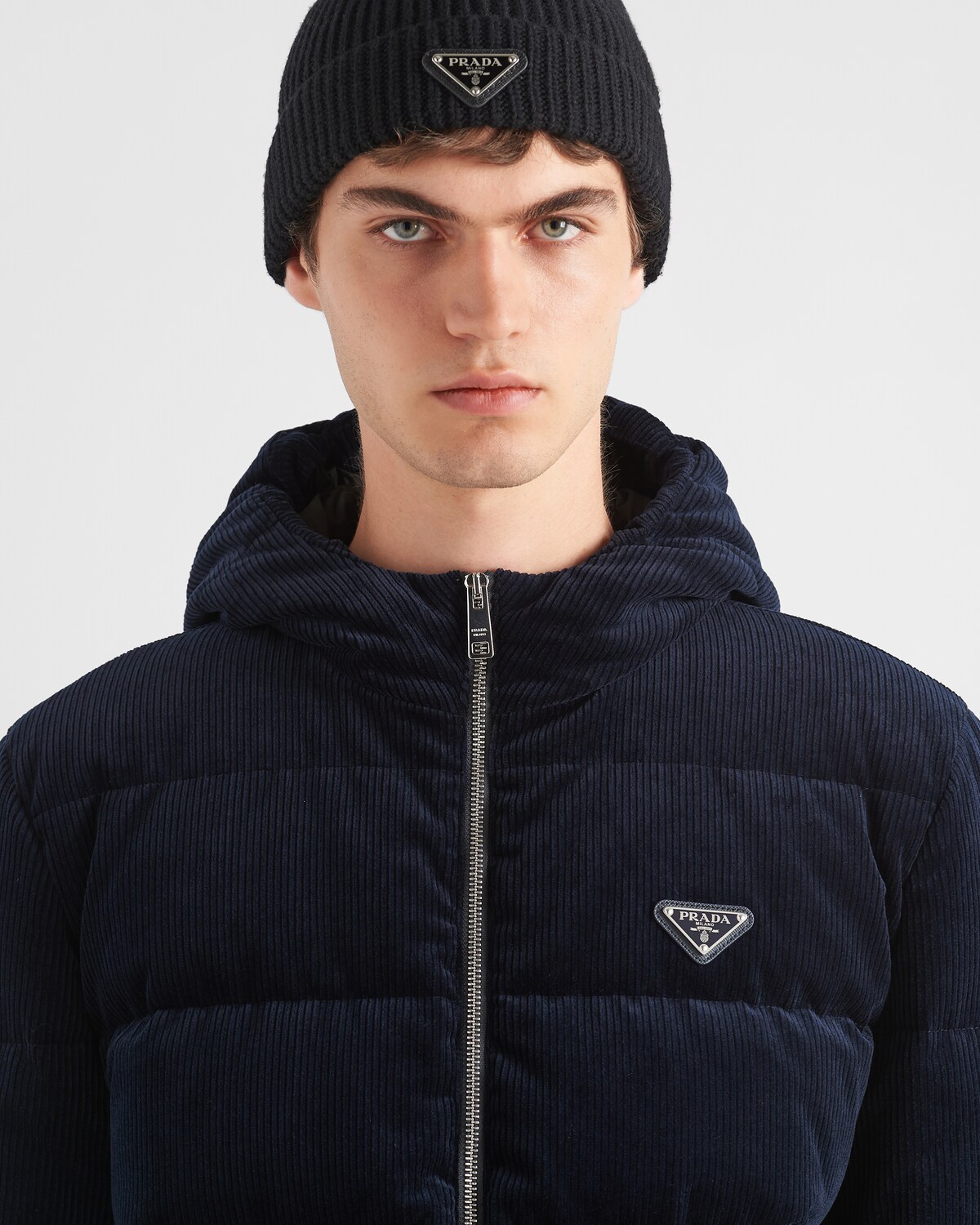 Blue Cropped Corduroy Down Jacket | PRADA