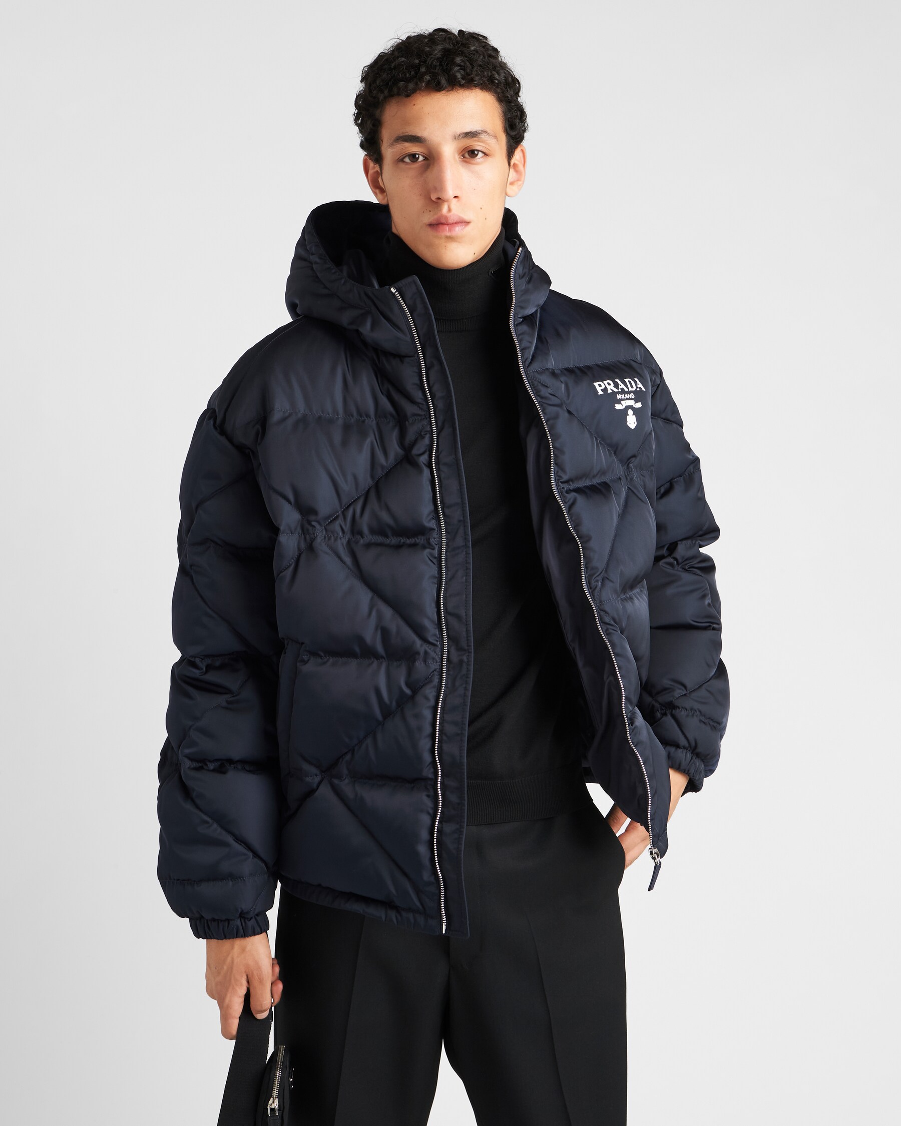 Blue Cropped Re-nylon Down Jacket | PRADA