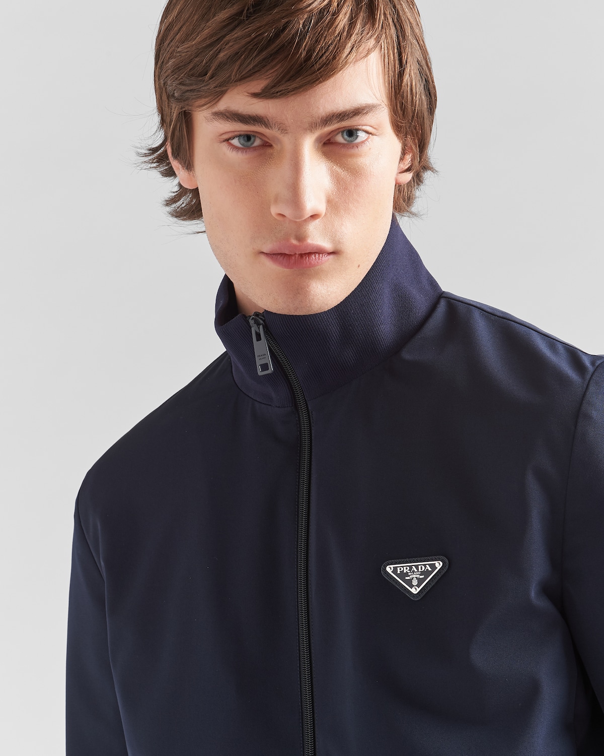 Navy Stretch Technical Fabric Zipper Sweatshirt | PRADA - United States
