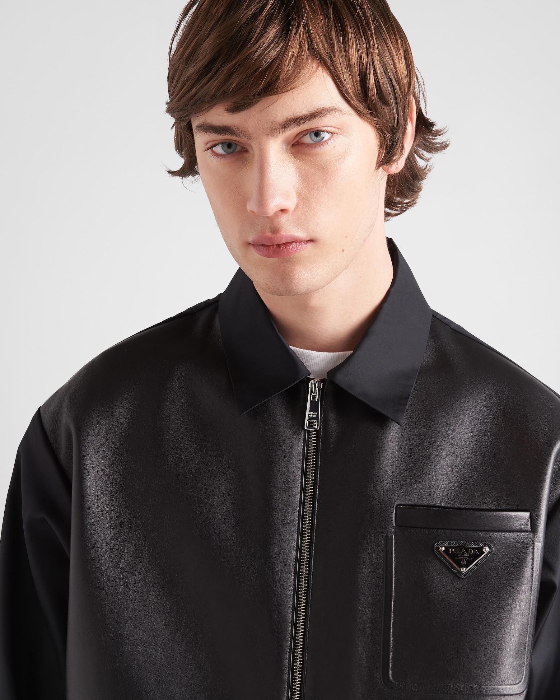 Black Re-nylon And Leather Jacket | PRADA