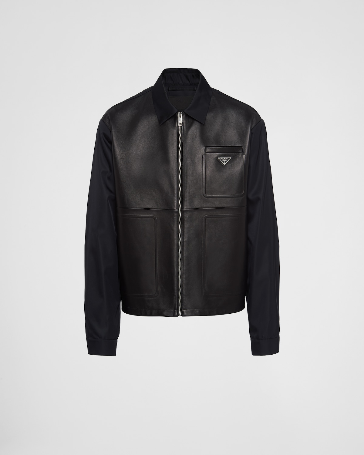 Black Re-nylon And Leather Jacket | PRADA