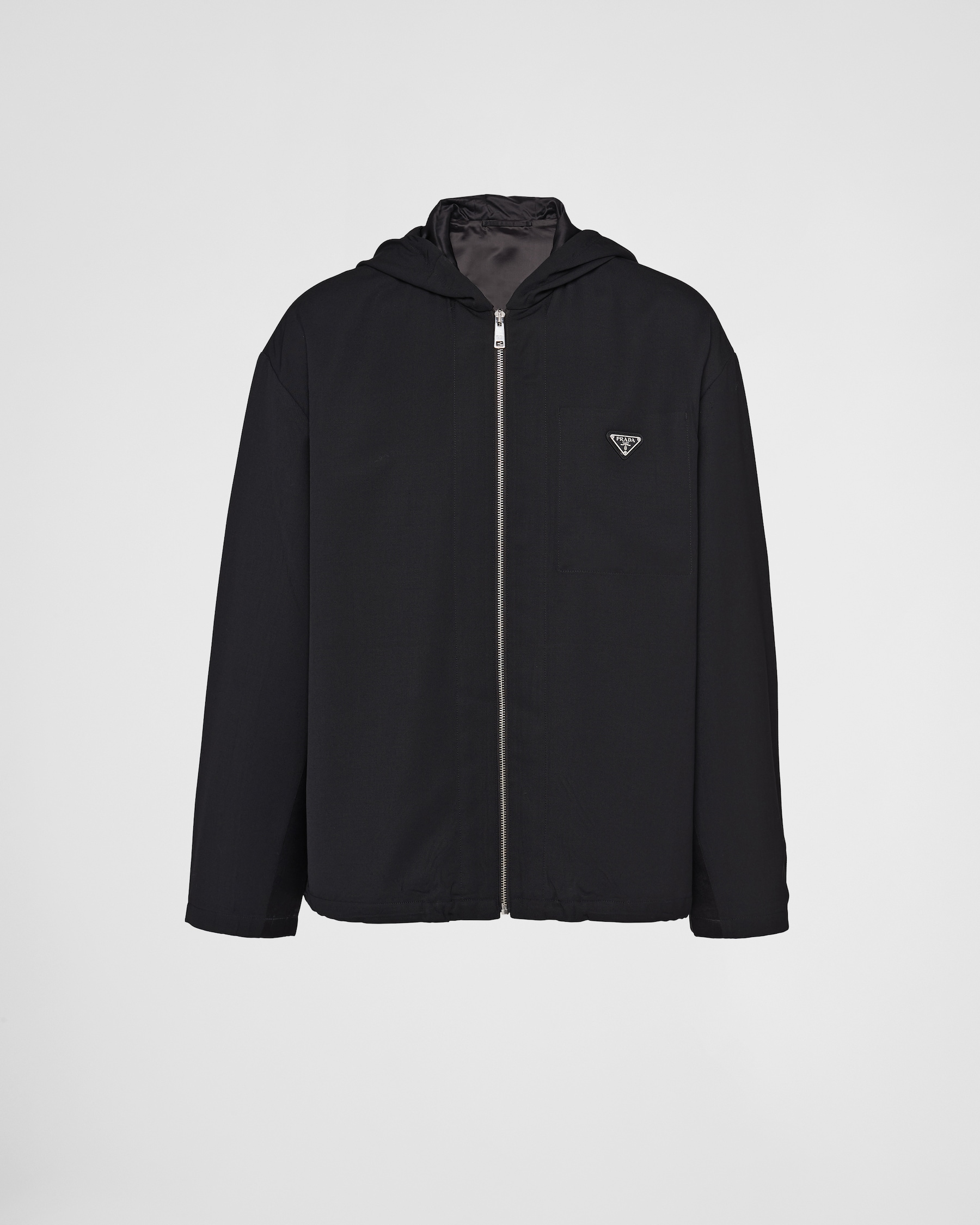 Black Hooded Wool Blouson Jacket | PRADA