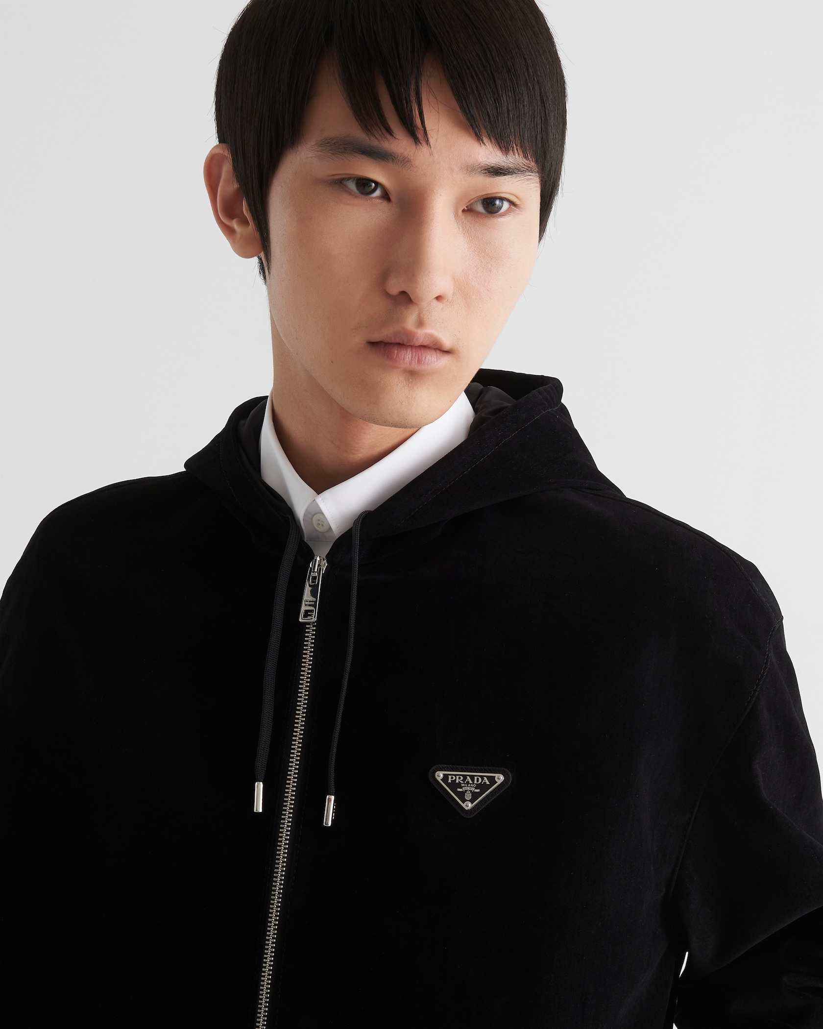Black Cotton Velvet Blouson Jacket | PRADA