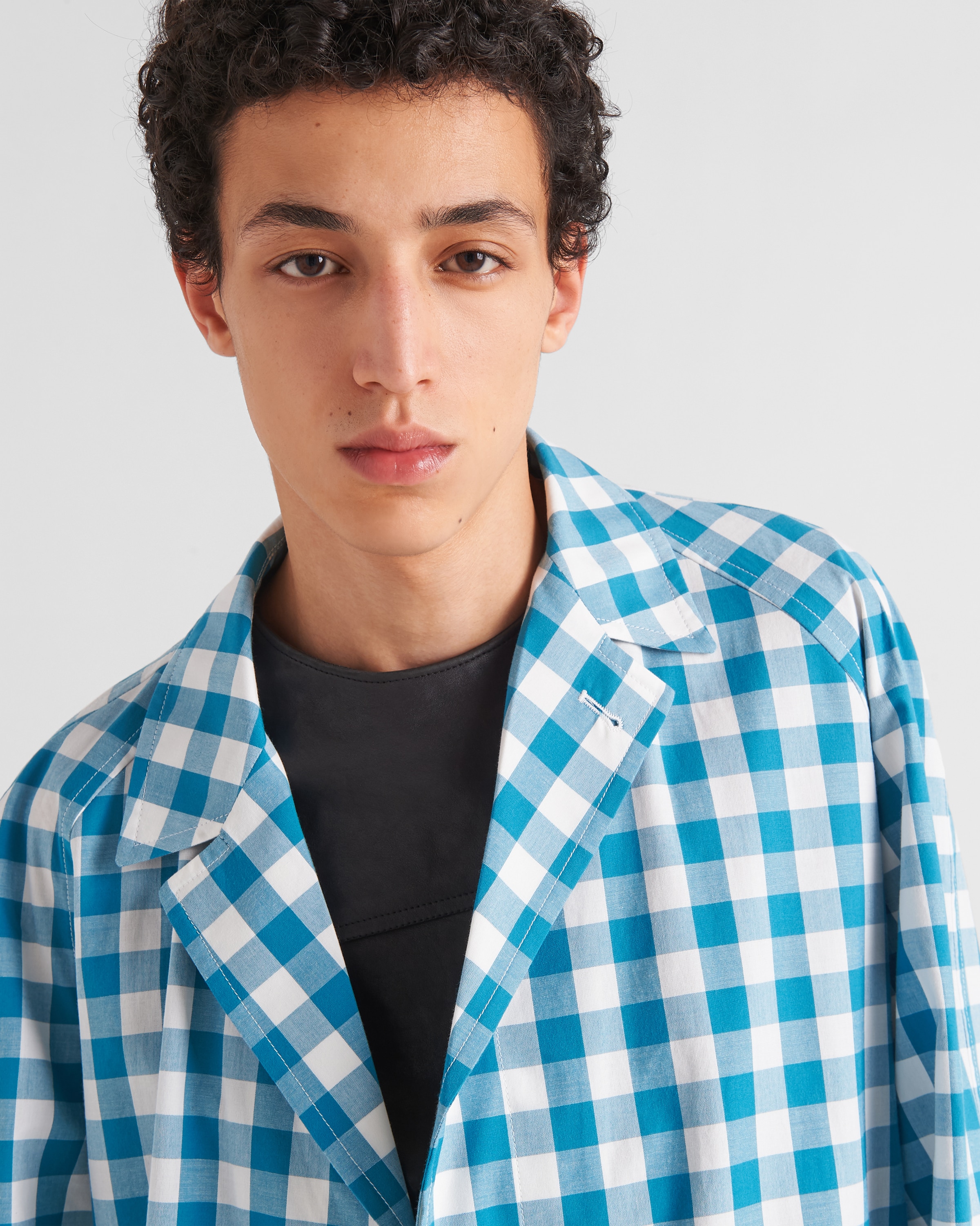 White/turquoise Cotton Coat | PRADA