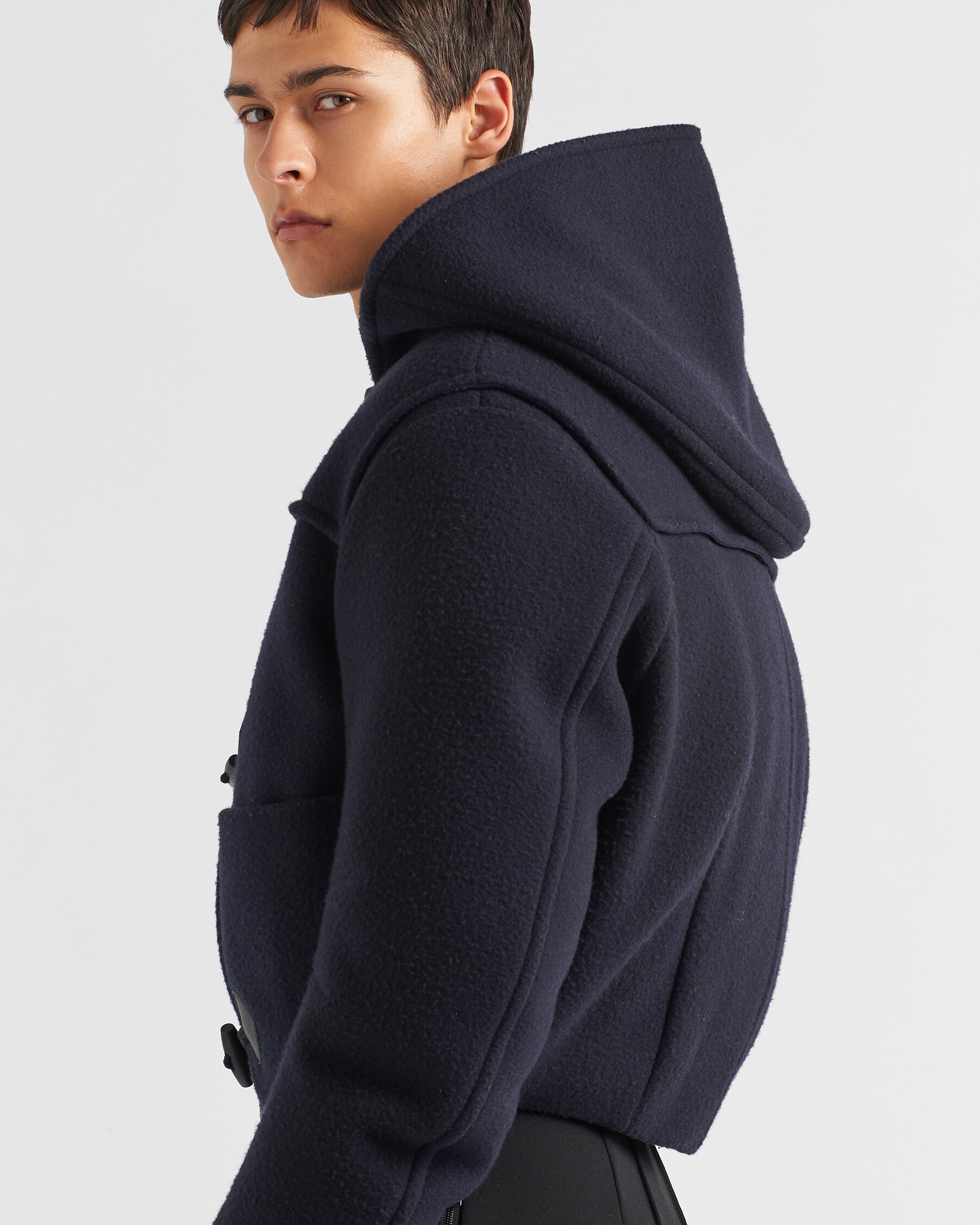 Navy Wool Down-padded Duffel Jacket | PRADA