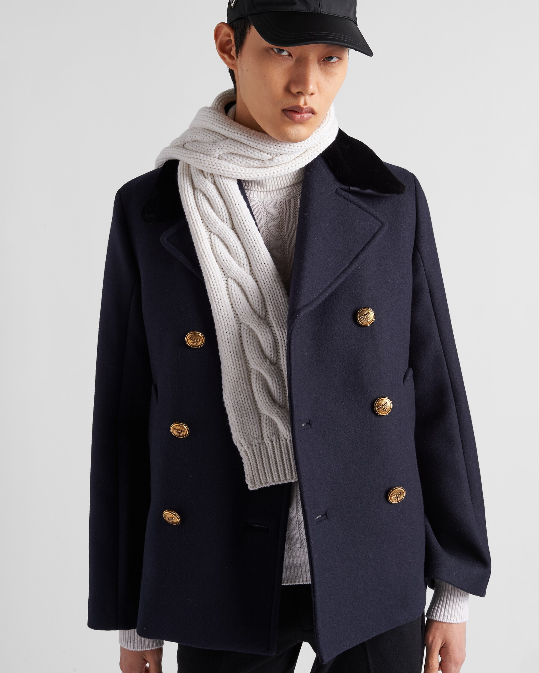 Navy Wool Peacoat | PRADA