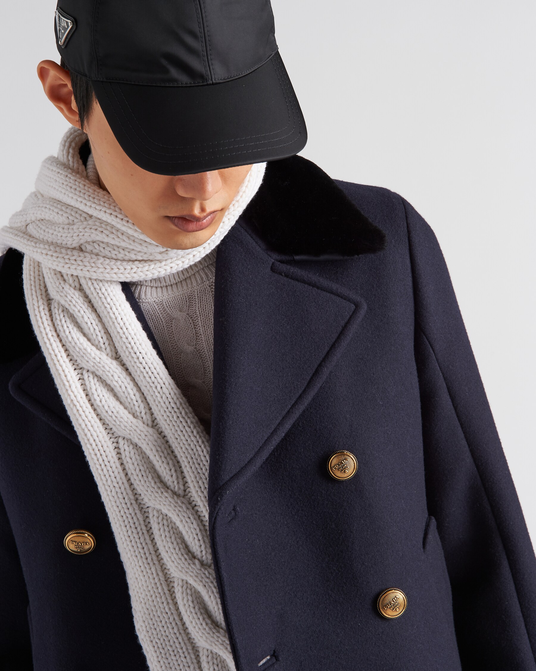 Navy Wool Peacoat | PRADA