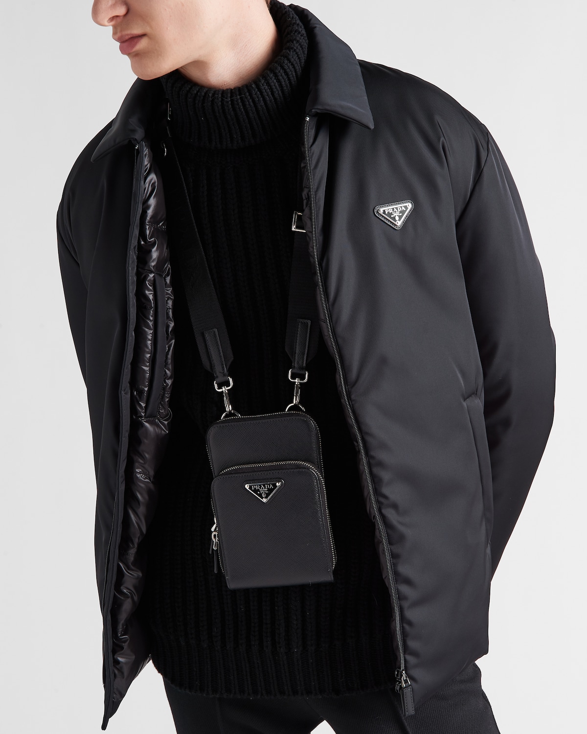 Black Cropped Re-nylon Down Jacket | PRADA