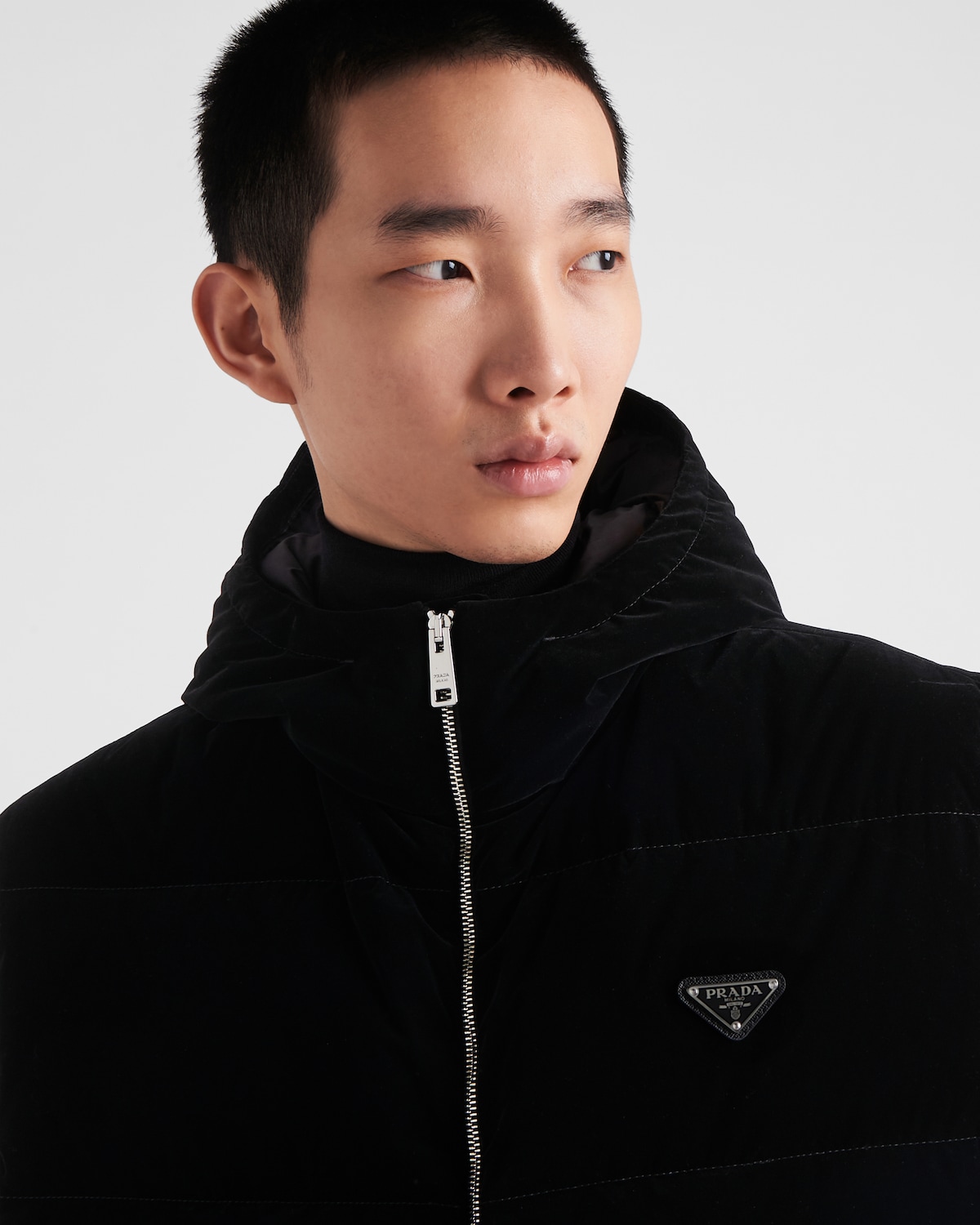 Black Hooded Technical Fabric Down Vest | PRADA