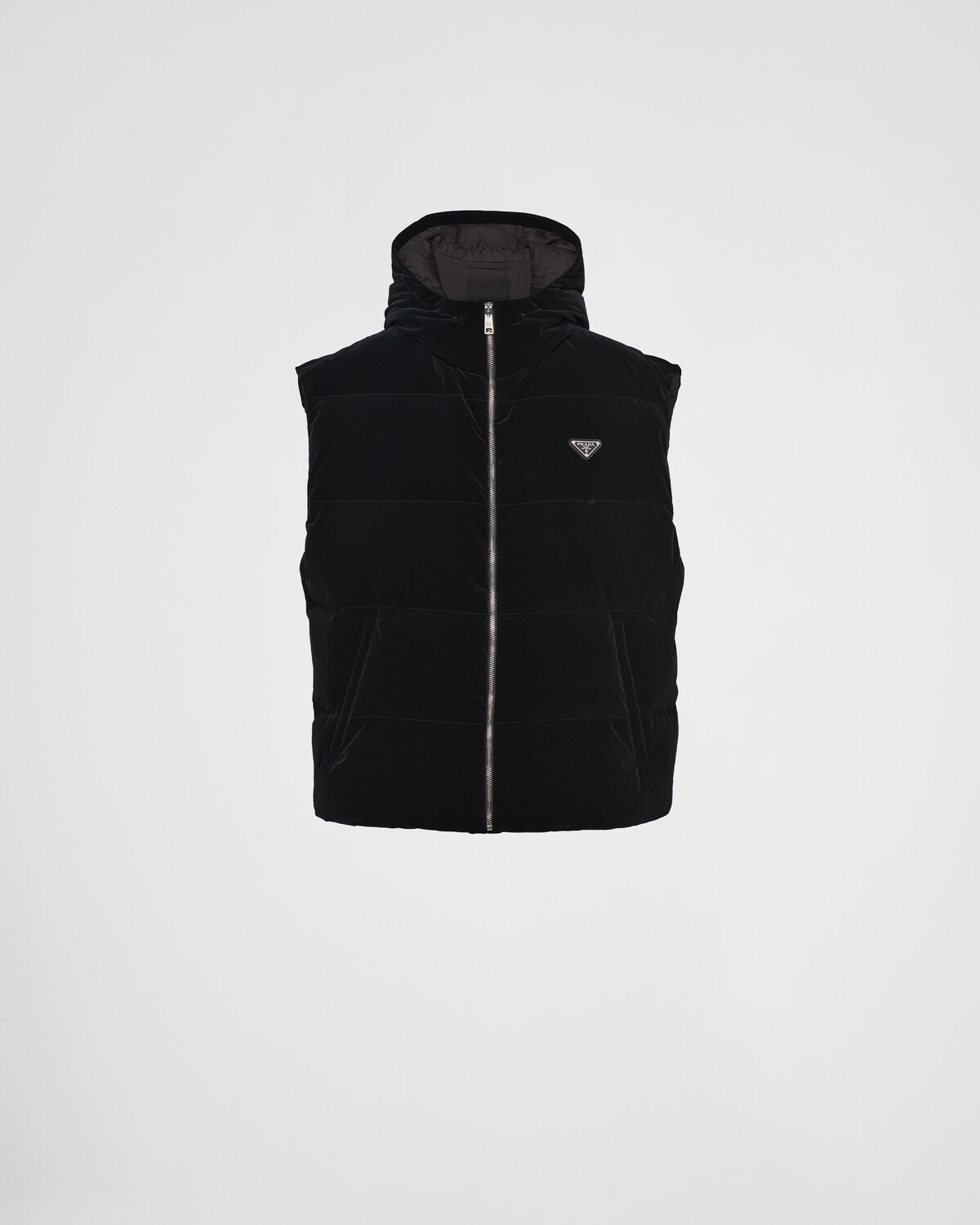 Black Hooded Technical Fabric Down Vest | PRADA