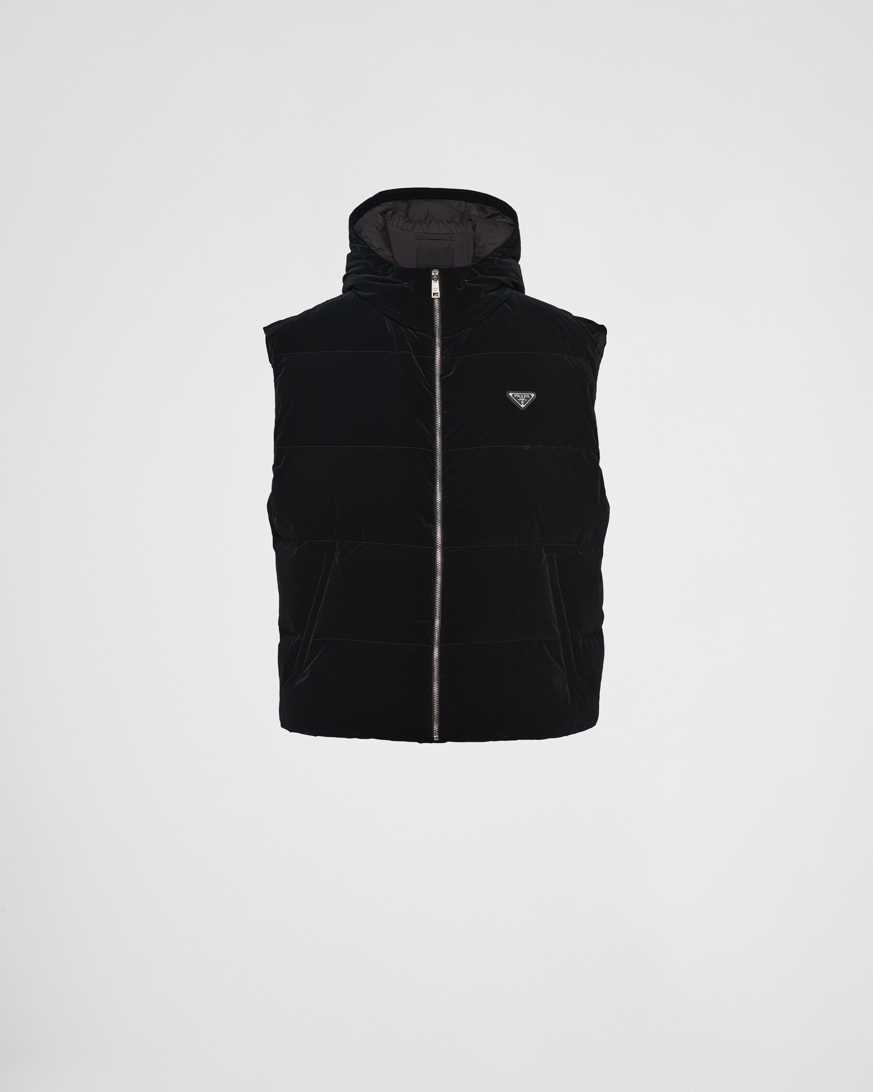 Black Hooded Technical Fabric Down Vest | PRADA