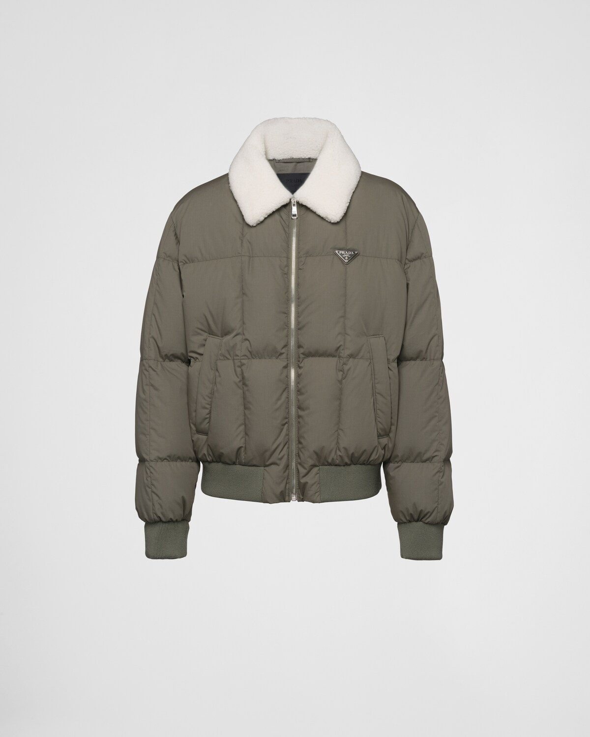 Forest Green Cropped Technical Cotton Down Jacket | PRADA